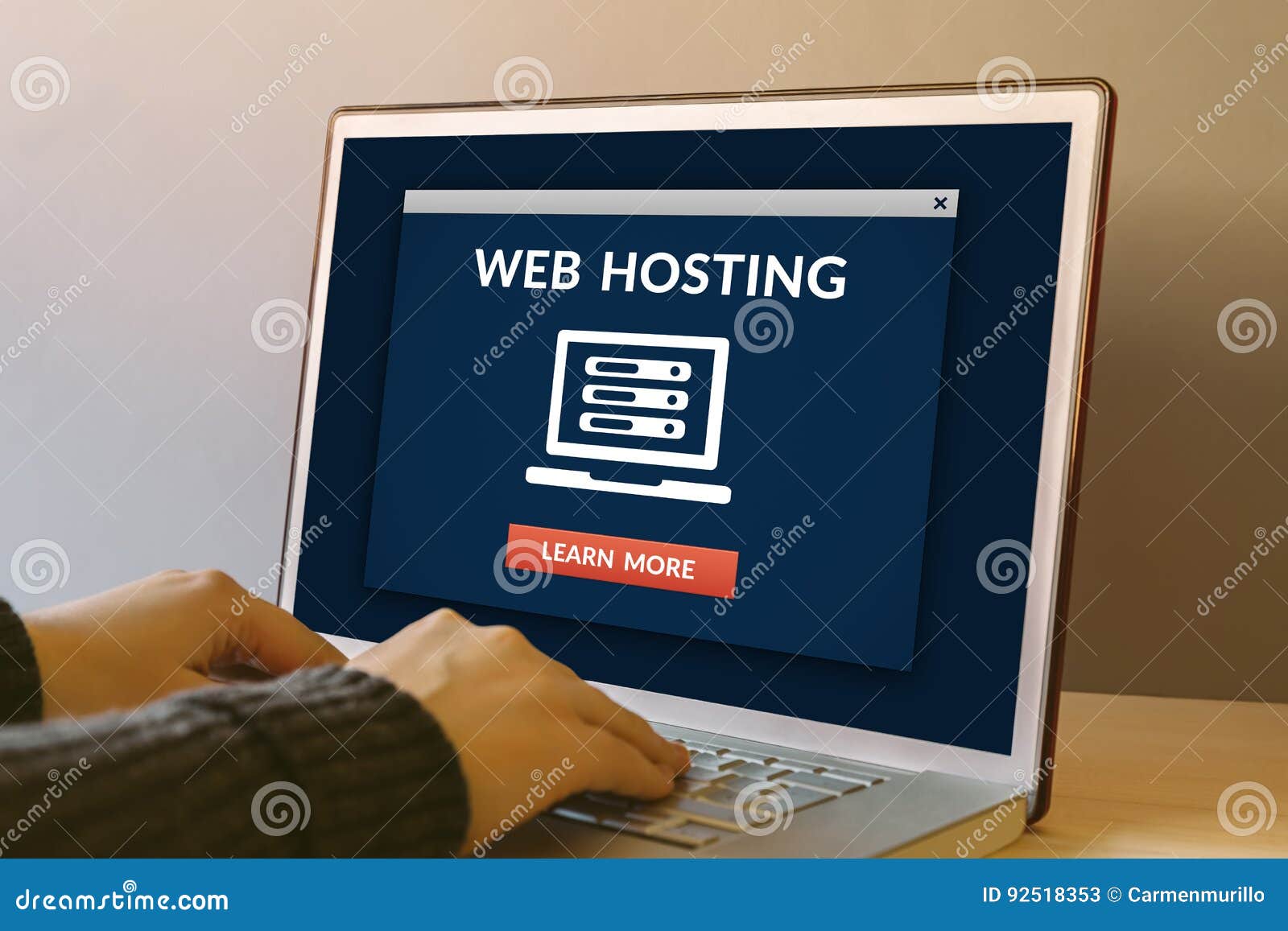 Web Hosting Concept on Laptop Computer Screen on Wooden Table Stock ...