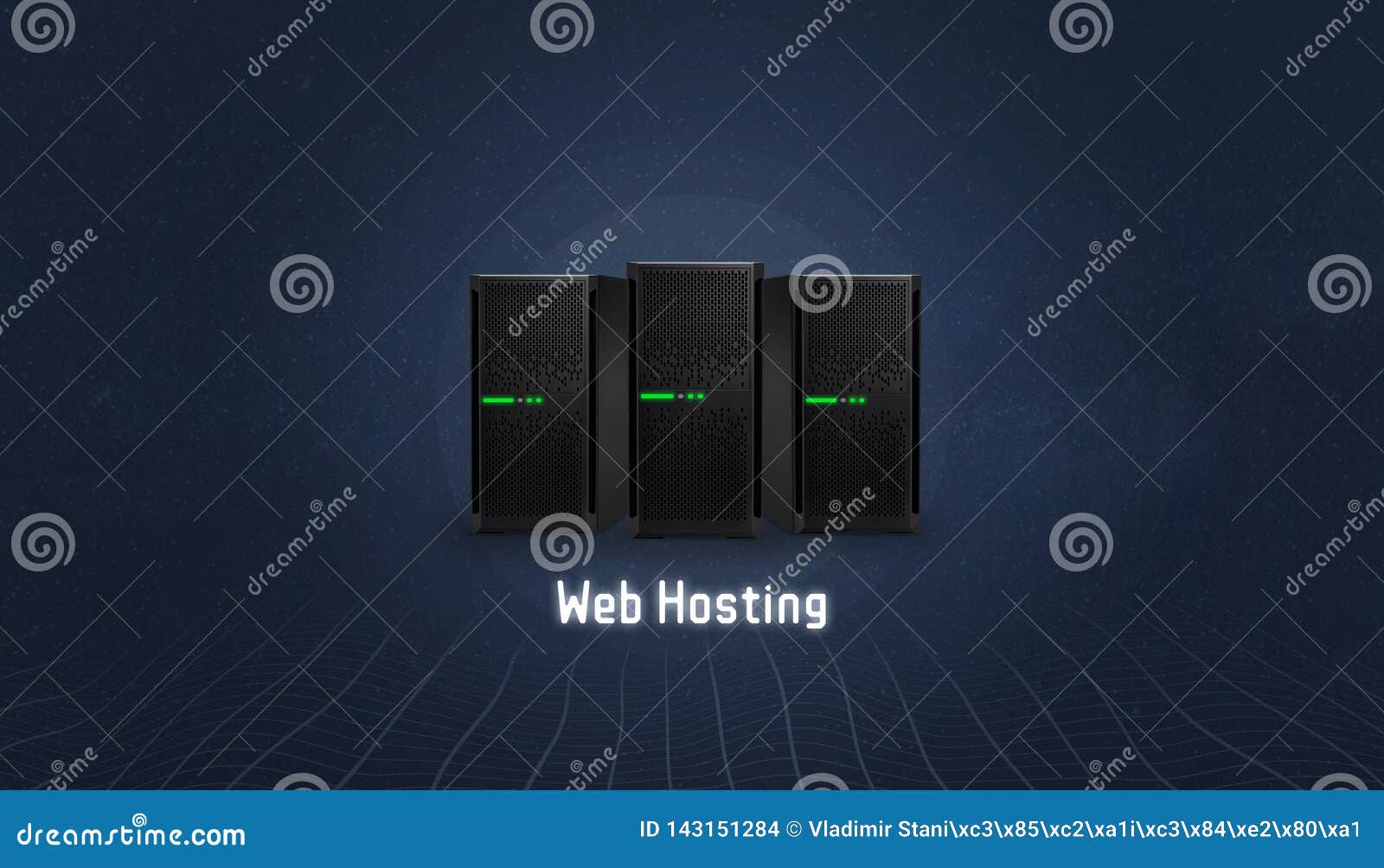 Web Hosting Concept with Three Servers and Web Hosting Text Below Stock ...