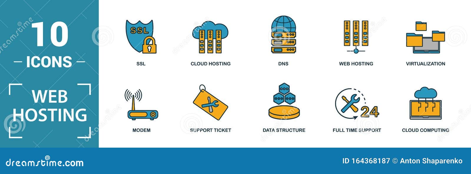 Web Hosting Icon Set Include Creative Elements Data Structure Cloud Technology Ssd File