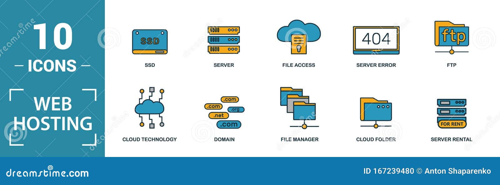 Web Hosting Icon Set. Include Creative Elements Data Structure, Cloud Technology, Ssd, File ...