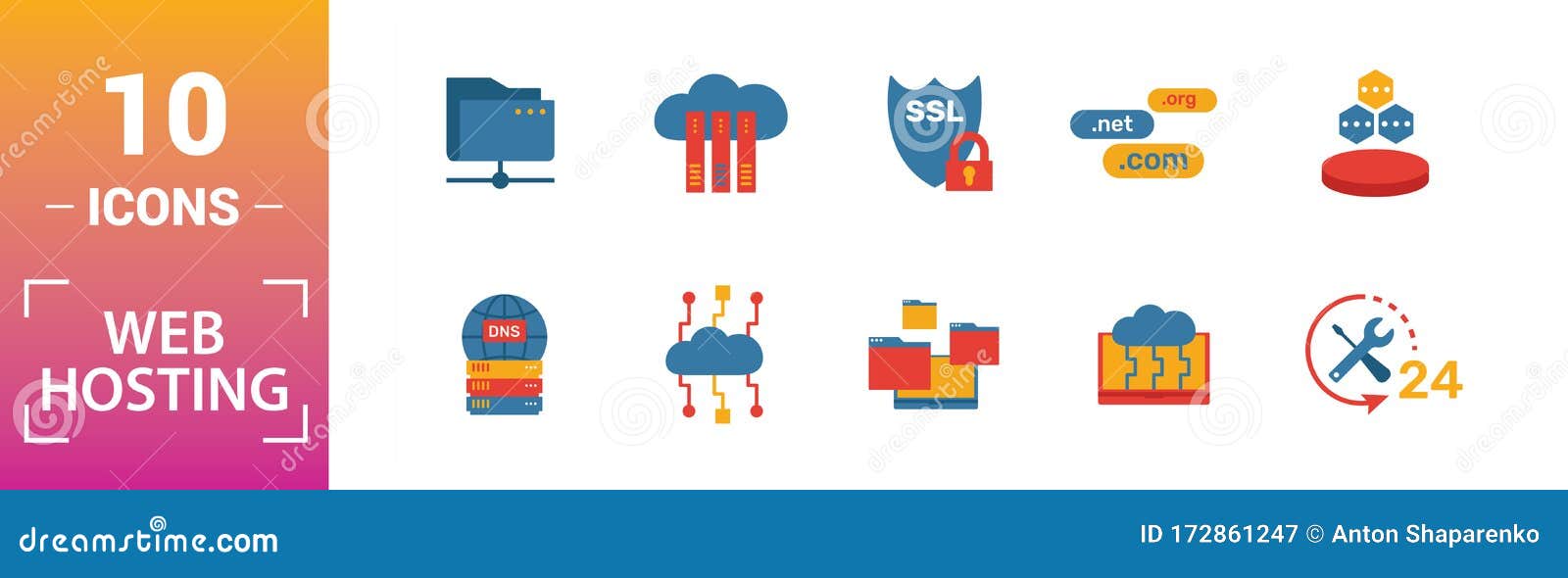 Web Hosting Icon Set. Include Creative Elements Data Structure, Cloud Technology, Ssd, File ...