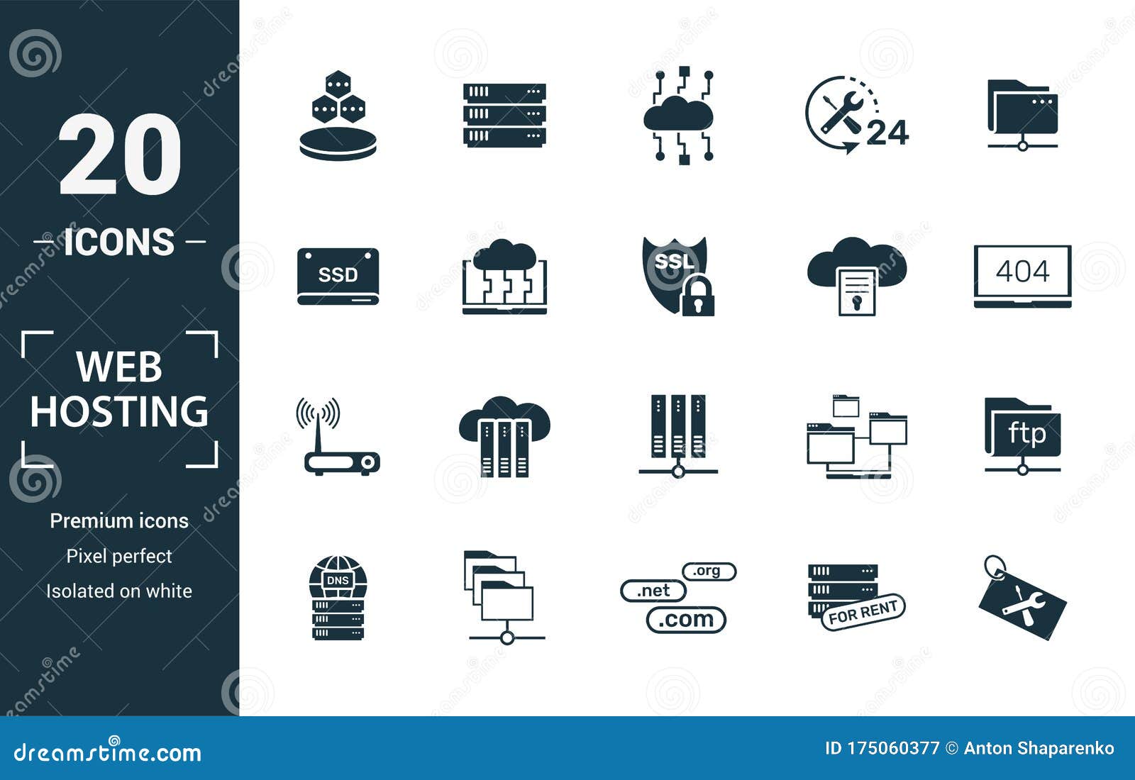 Web Hosting Icon Set. Include Creative Elements Data Structure, Cloud Technology, Ssd, File ...