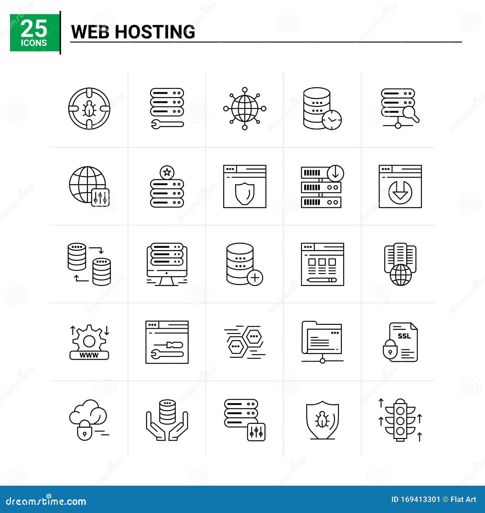 25 Web Hosting Icon Set. Vector Background Stock Vector - Illustration ...