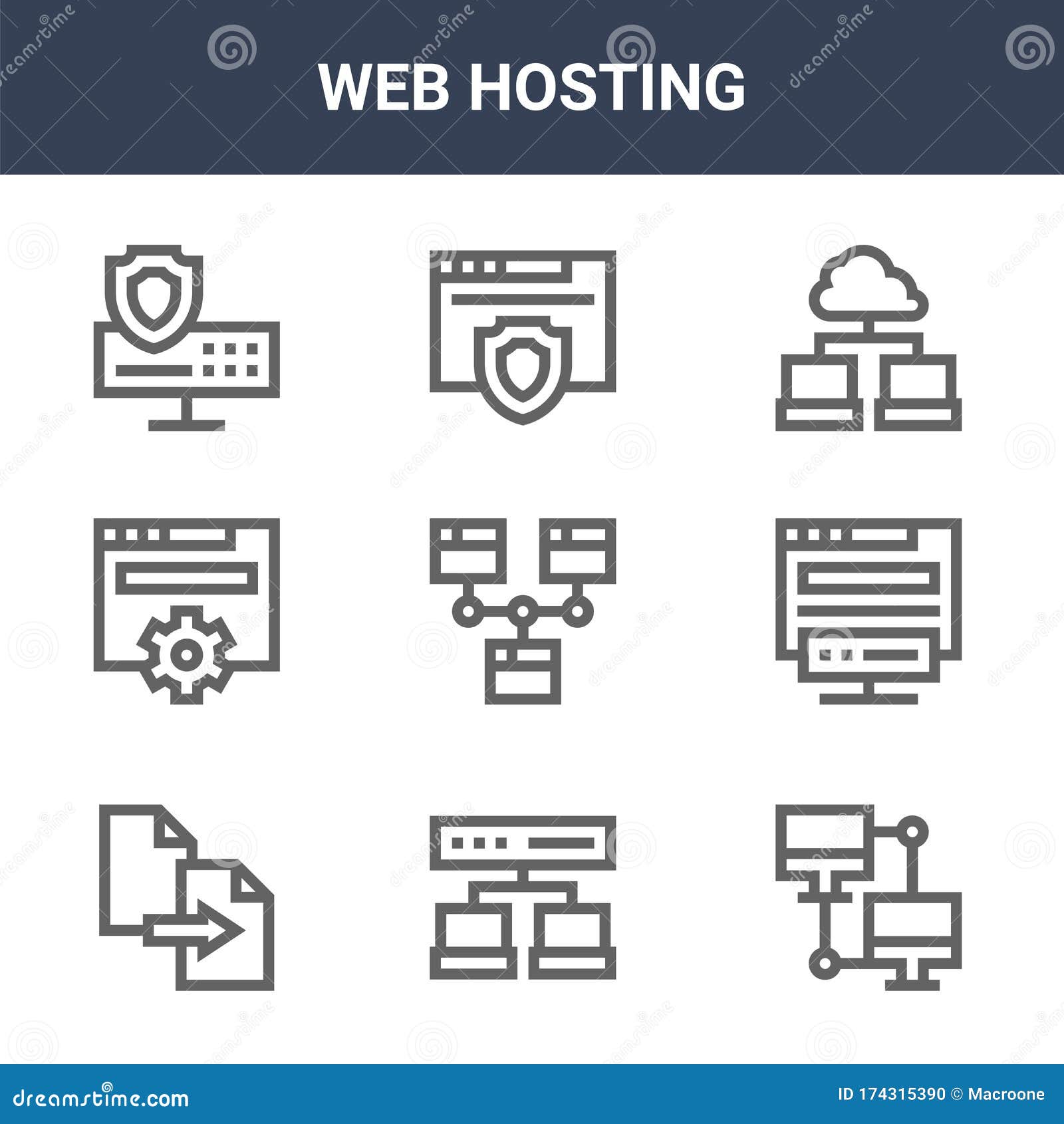 9 Web Hosting Icons Pack. Trendy Web Hosting Icons on White Background ...