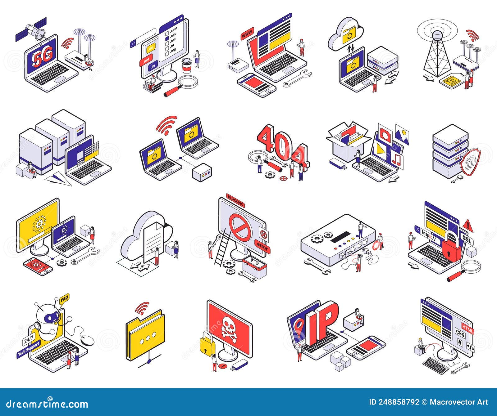 Web Hosting Isometric Icon Set Stock Vector - Illustration of code ...