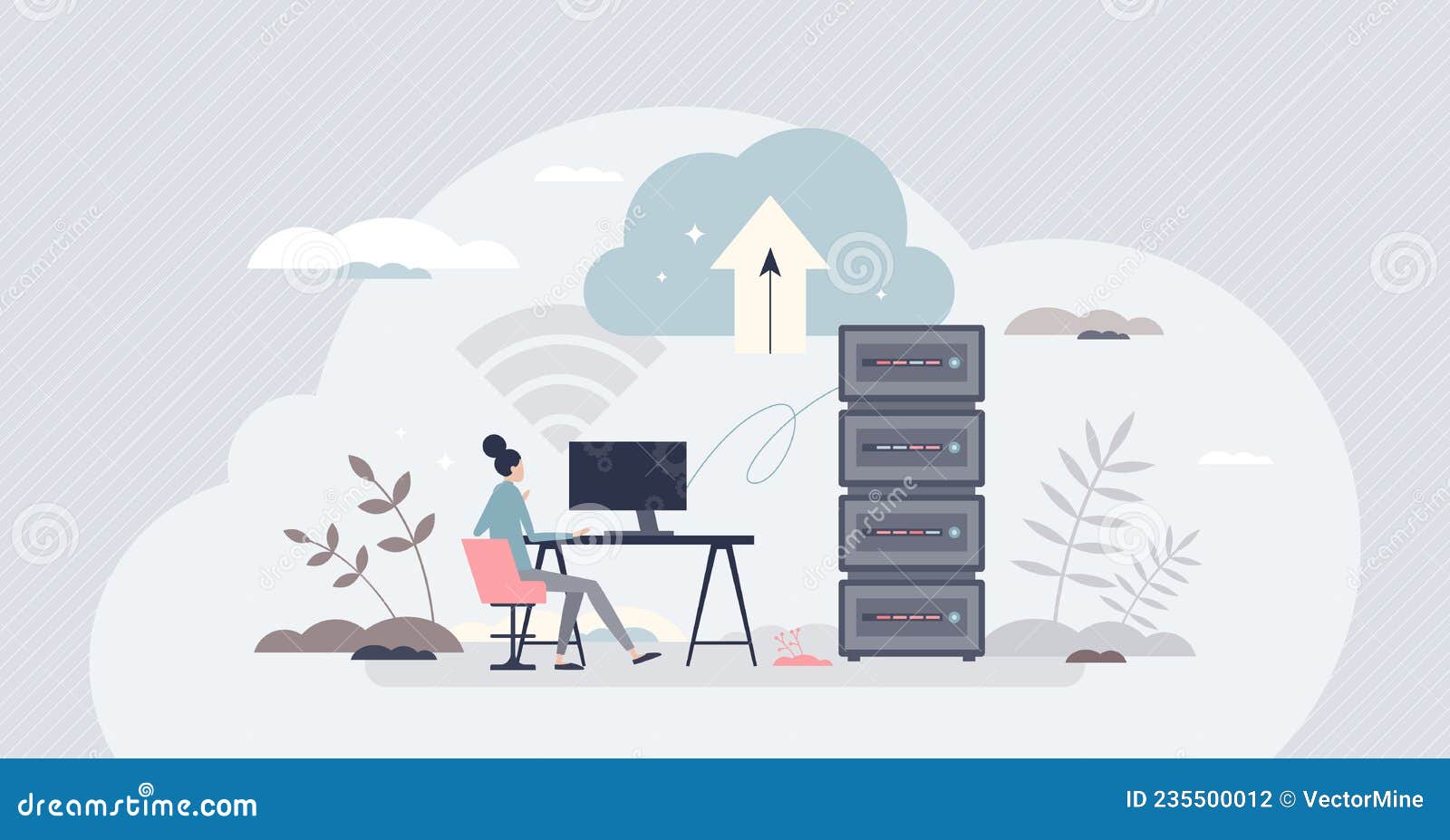Web Hosting with Storage in Server and Database Upload Tiny Person Concept Stock Vector ...