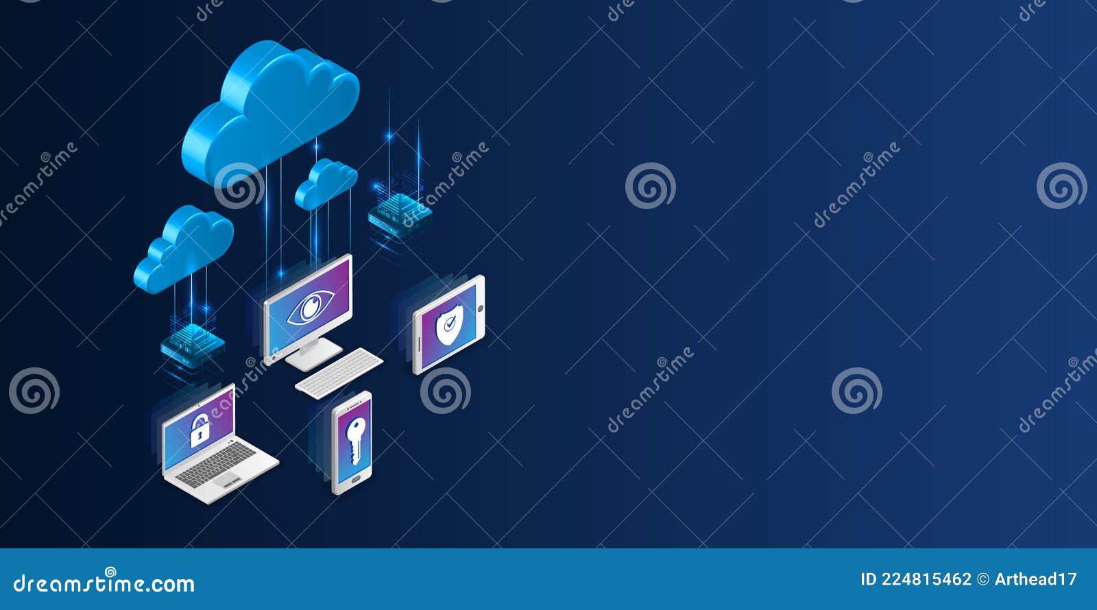 Web Hosting Vector Banner. Isometric Cloud Computing, Media Server. 3d Futuristic Hosting Server ...