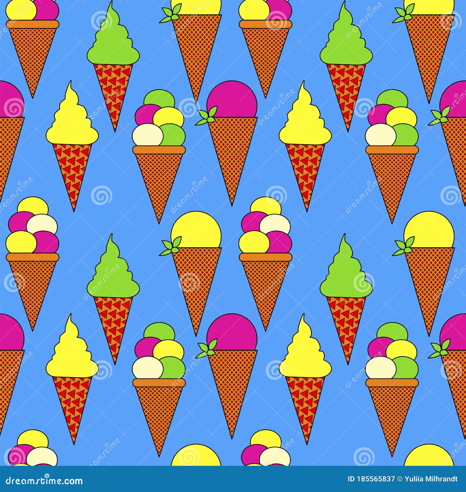 Ice Cream Cone Seamless Pattern. Colorful Vector Stock Illustration ...