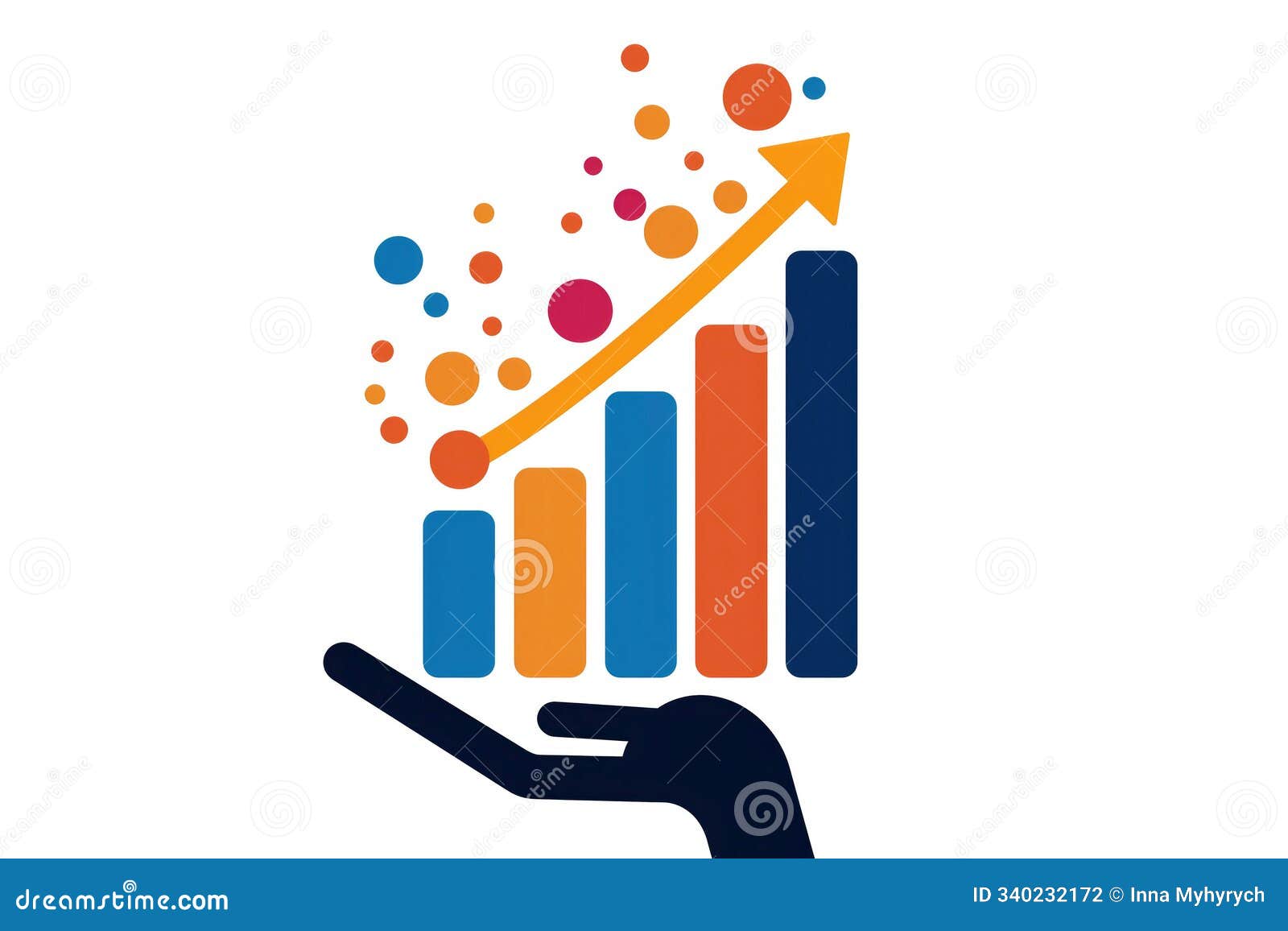Web Icon of Increasing Bar Chart and Hand on White Background. Business ...