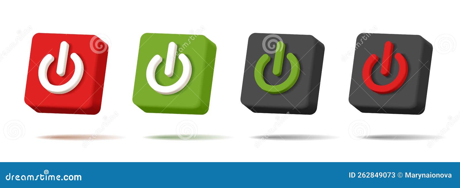 Web Icon Push-button Power, Square Shape with Symbol in Different ...