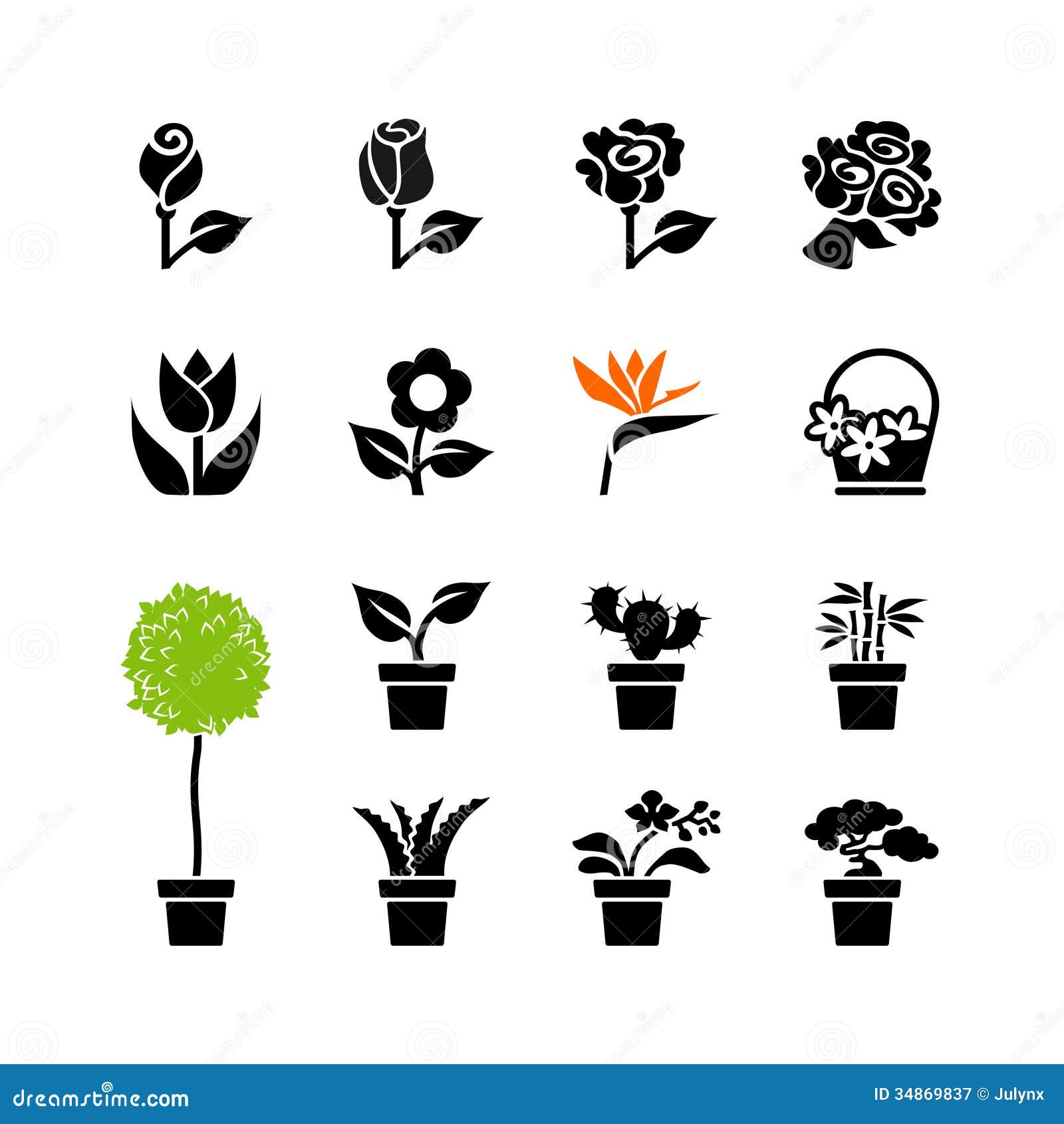 Web Icon Set - Flowers and Potted Plants in Pots Stock Vector ...