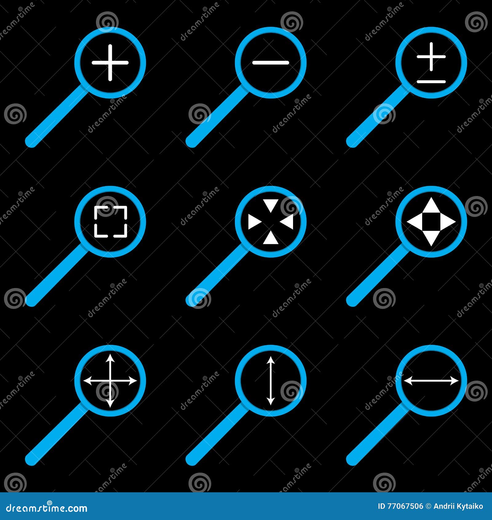 Web Icon Set of Magnifying Glass Stock Vector - Illustration of ...