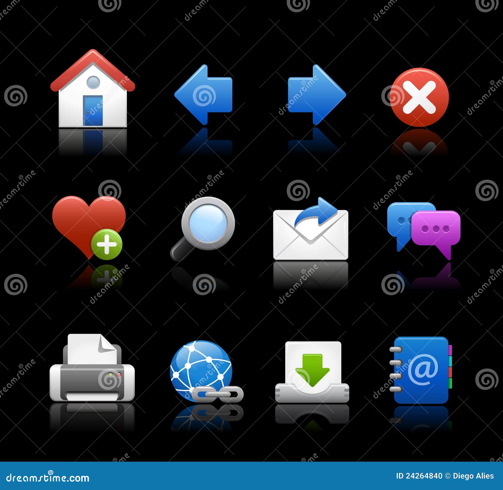 Web Icons // Black Background Stock Vector - Illustration of forward ...