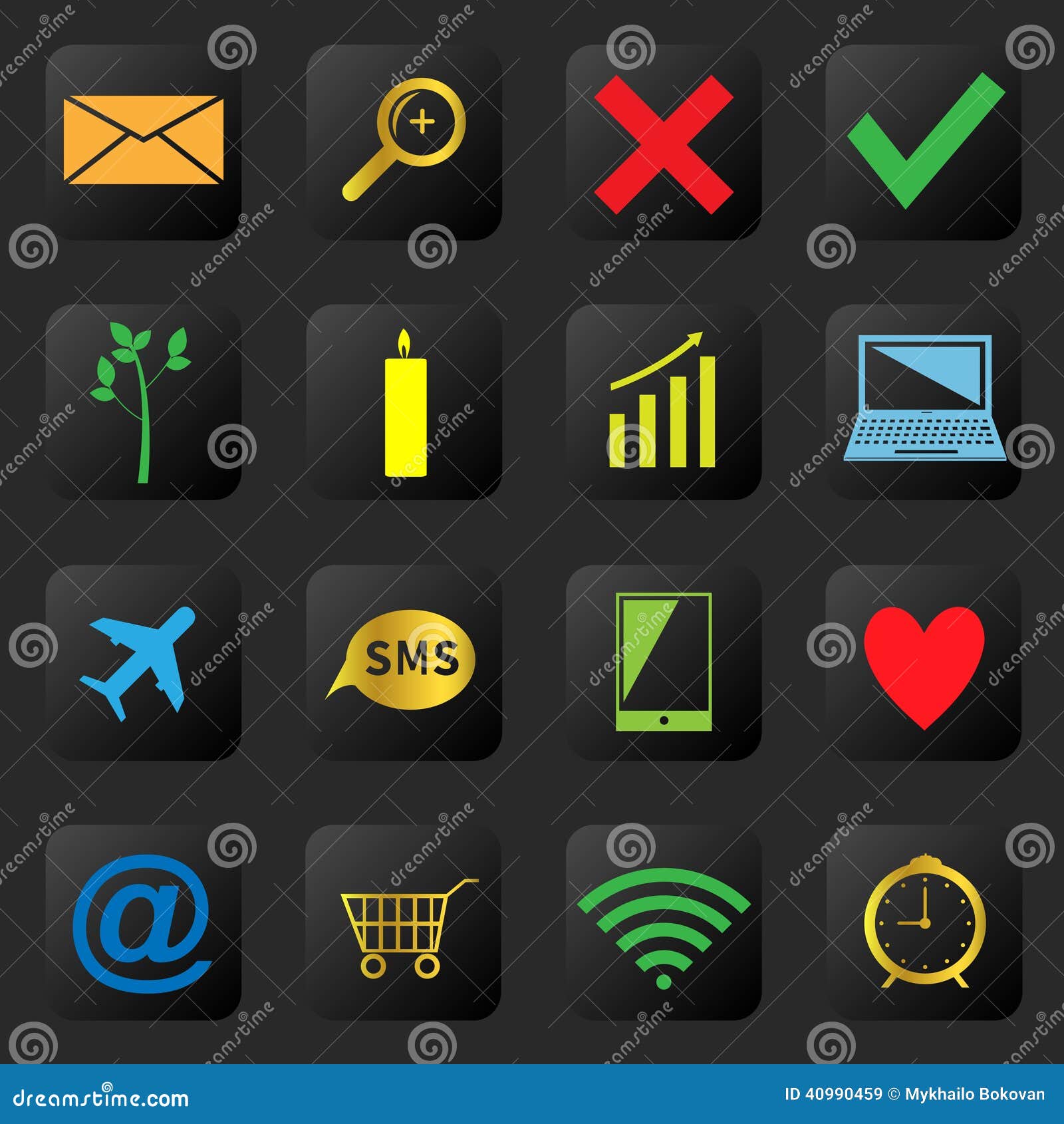 Web Icons on the Black Background Stock Vector - Illustration of ...