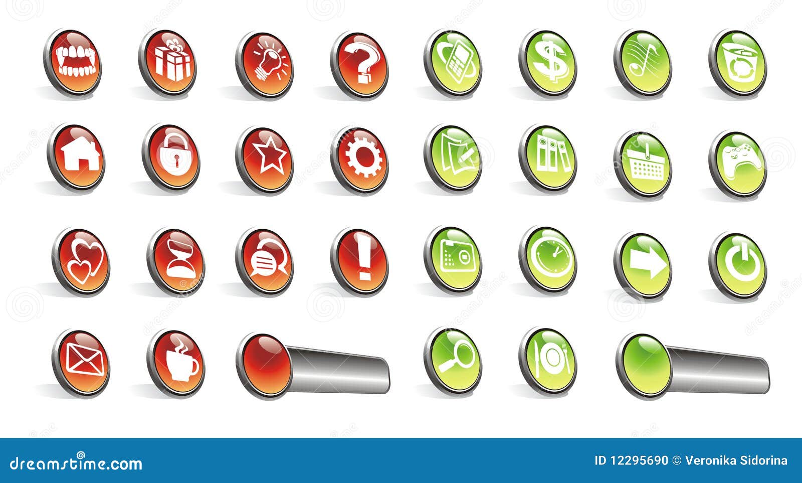 WEB ICONS, BUTTONS, RED, GREEN Stock Vector - Illustration of glass ...