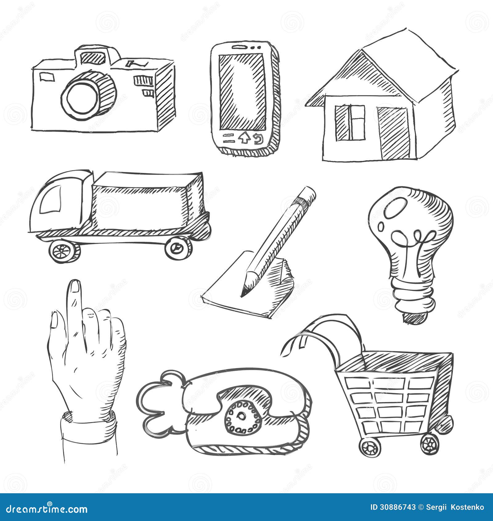 Web Icons Hand Drawn on White Stock Vector - Illustration of icons ...
