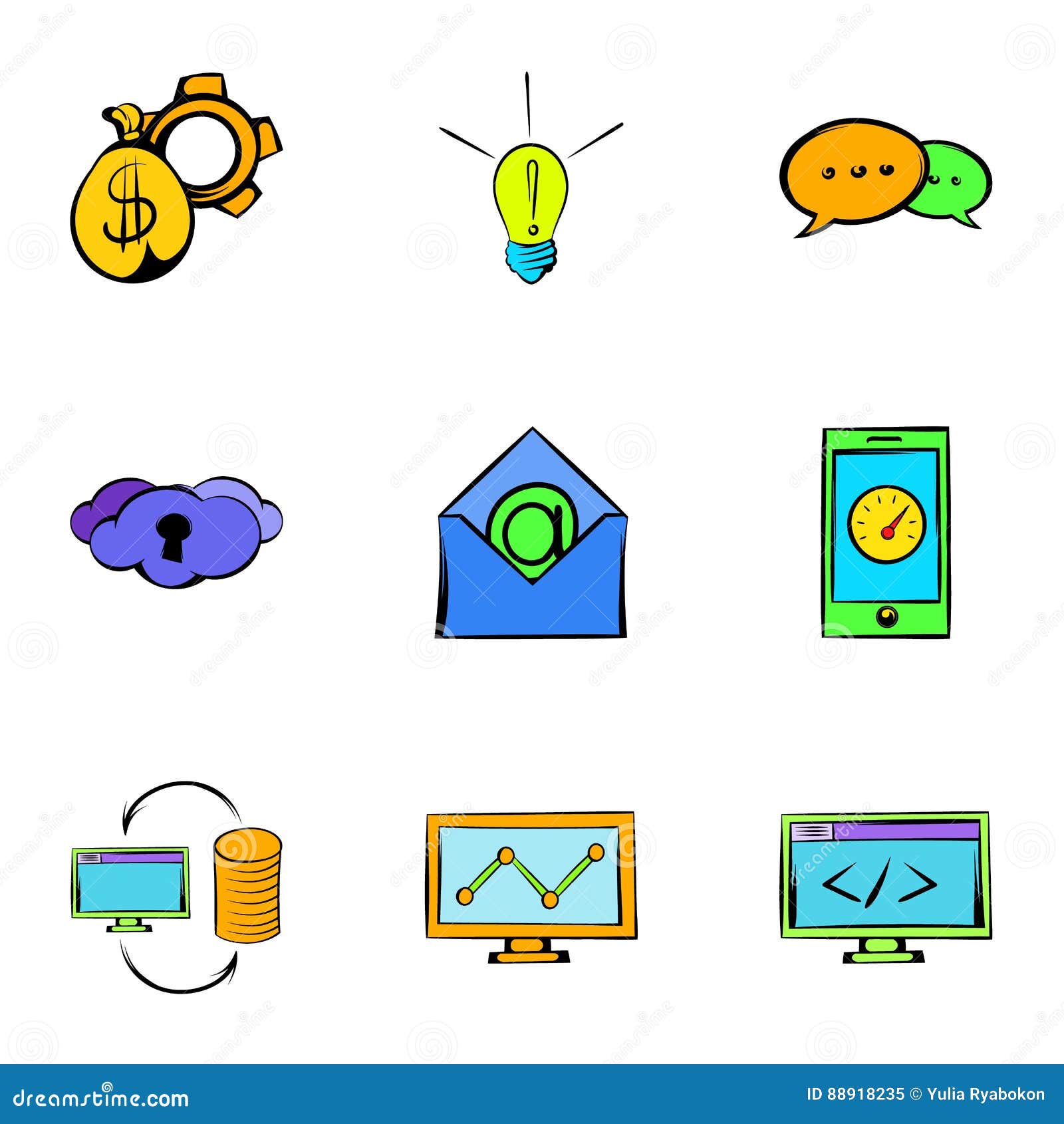 Web Icons Set, Cartoon Style Stock Vector - Illustration of logo, chain ...
