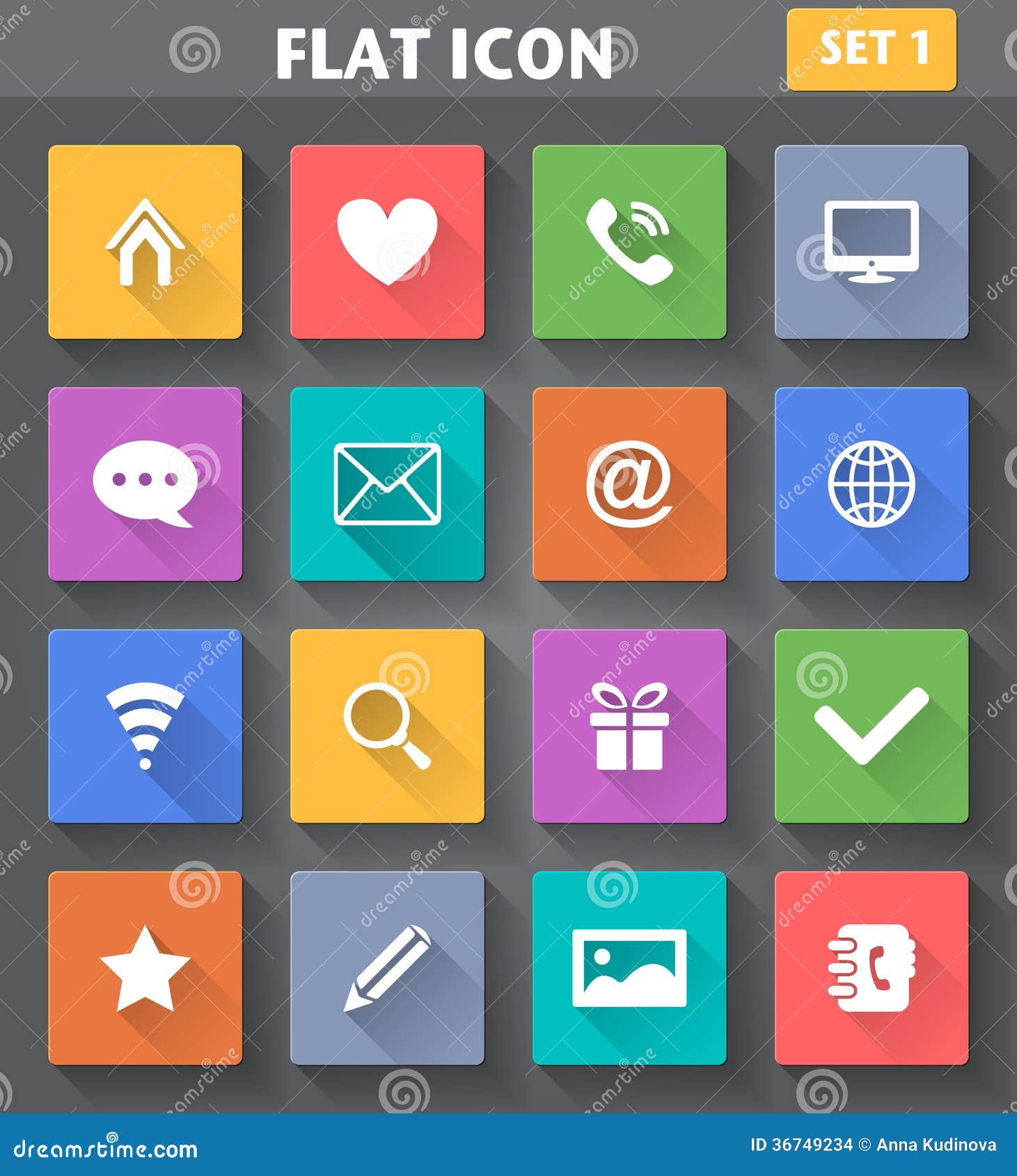 Web Icons Set in Flat Style with Long Shadows. Stock Vector ...