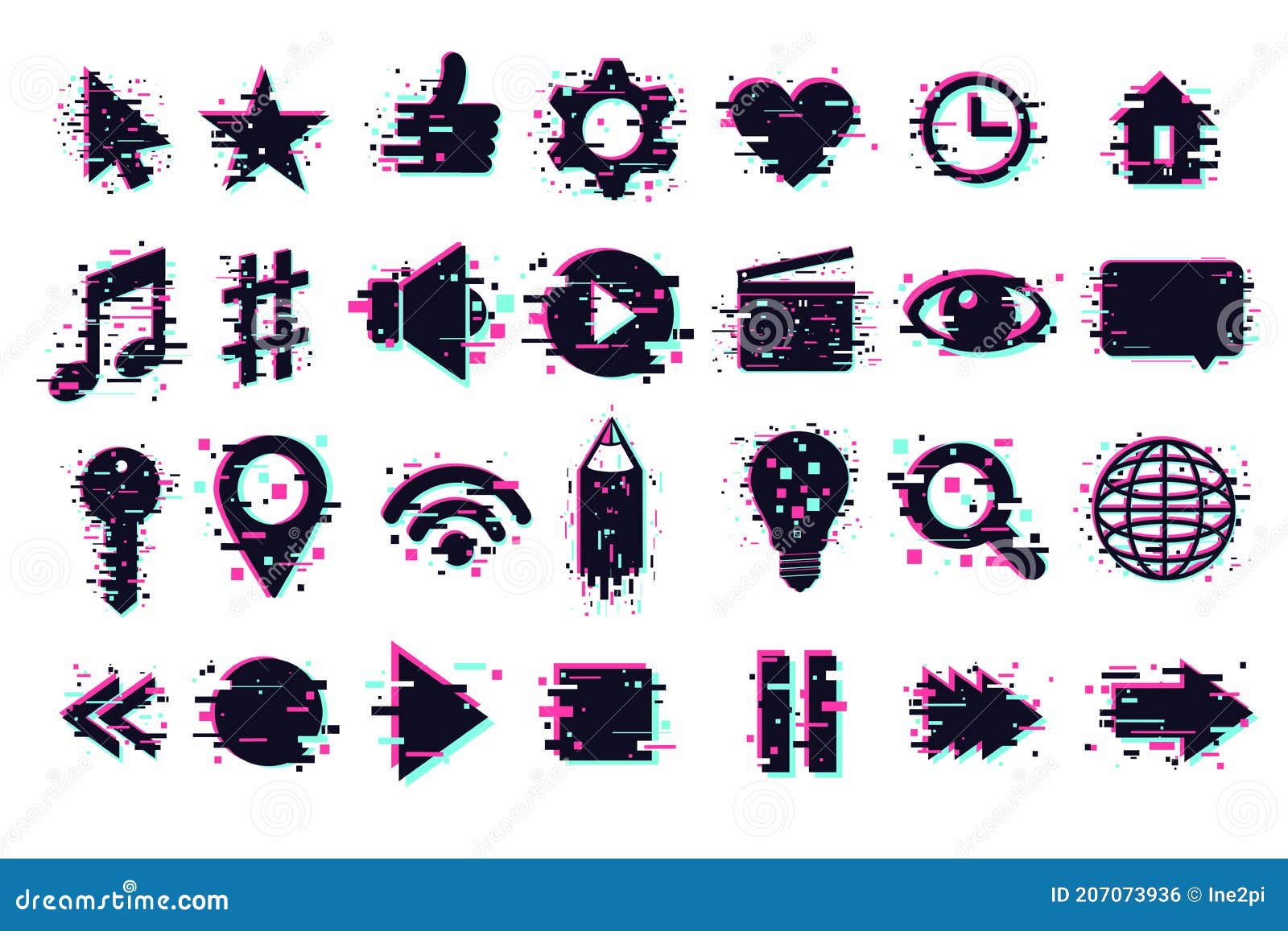 Web Icons Set. User Interface Symbols, Glitch Style. GUI Elements ...