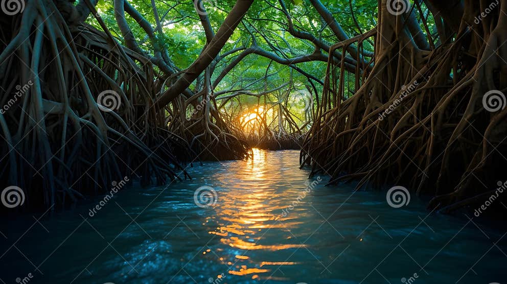 A Web of Interconnected Roots in a Vibrant Mangrove Forest Stock ...