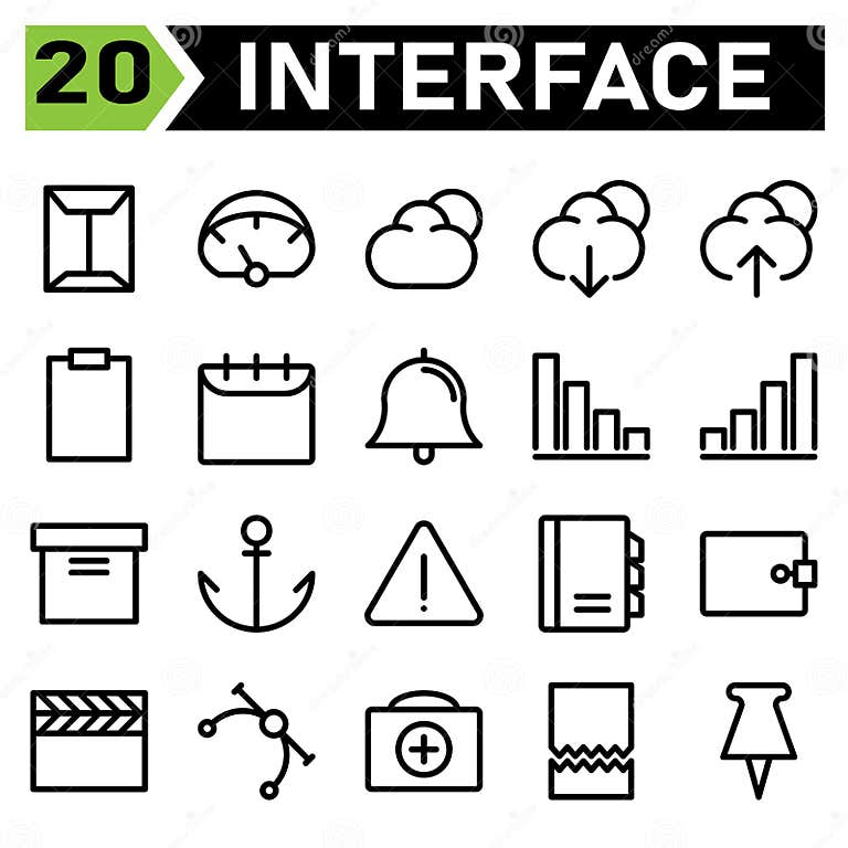 Web Interface Icon Set Include Envelope, Web App, Mail, Email, Document ...
