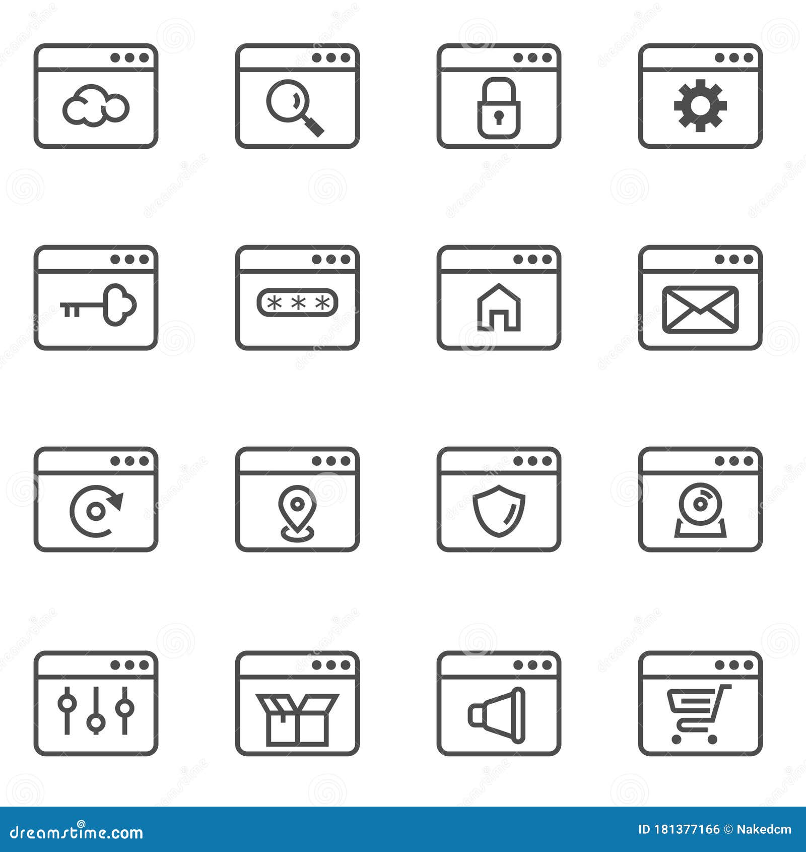 Web Interface Simple Thin Line Icons Set Stock Vector - Illustration of ...