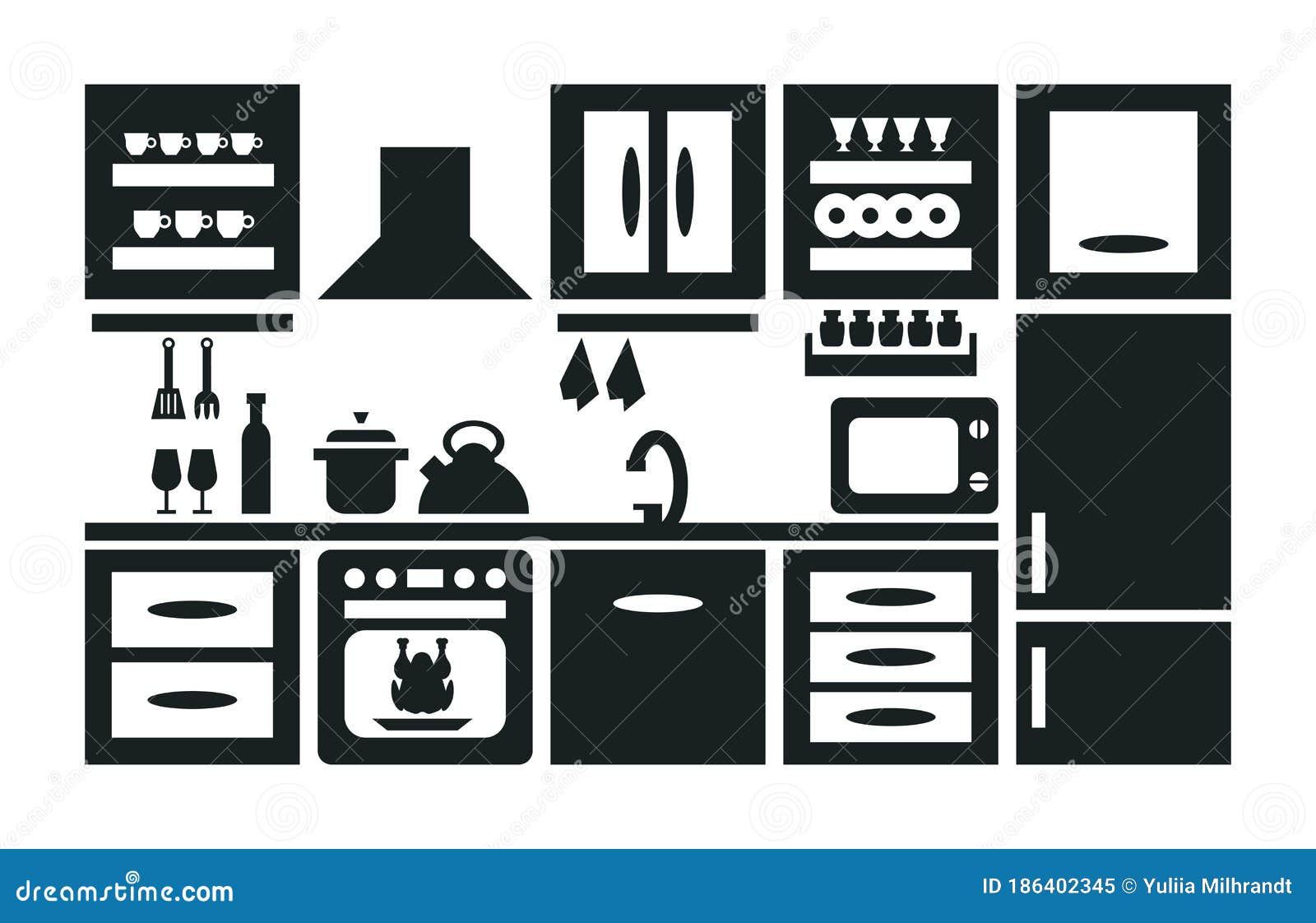 Kitchen Furniture Icon Vector Isolated Monochrome Stock Illustration ...