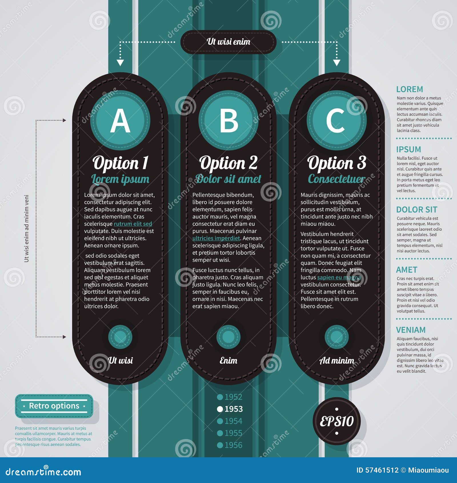 Web Layout with 3 Vertical Options in Retro Style. EPS10. Stock Vector ...