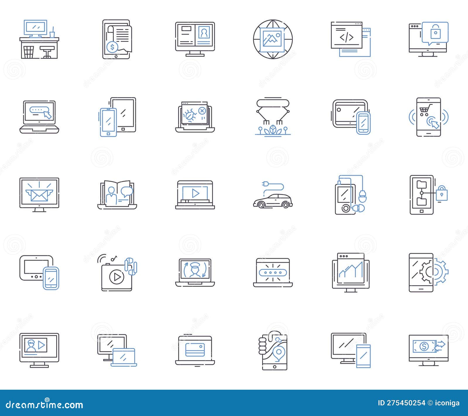 Web Line Icons Collection Browser Html Css Javascript Responsive Ftp Domain Vector And
