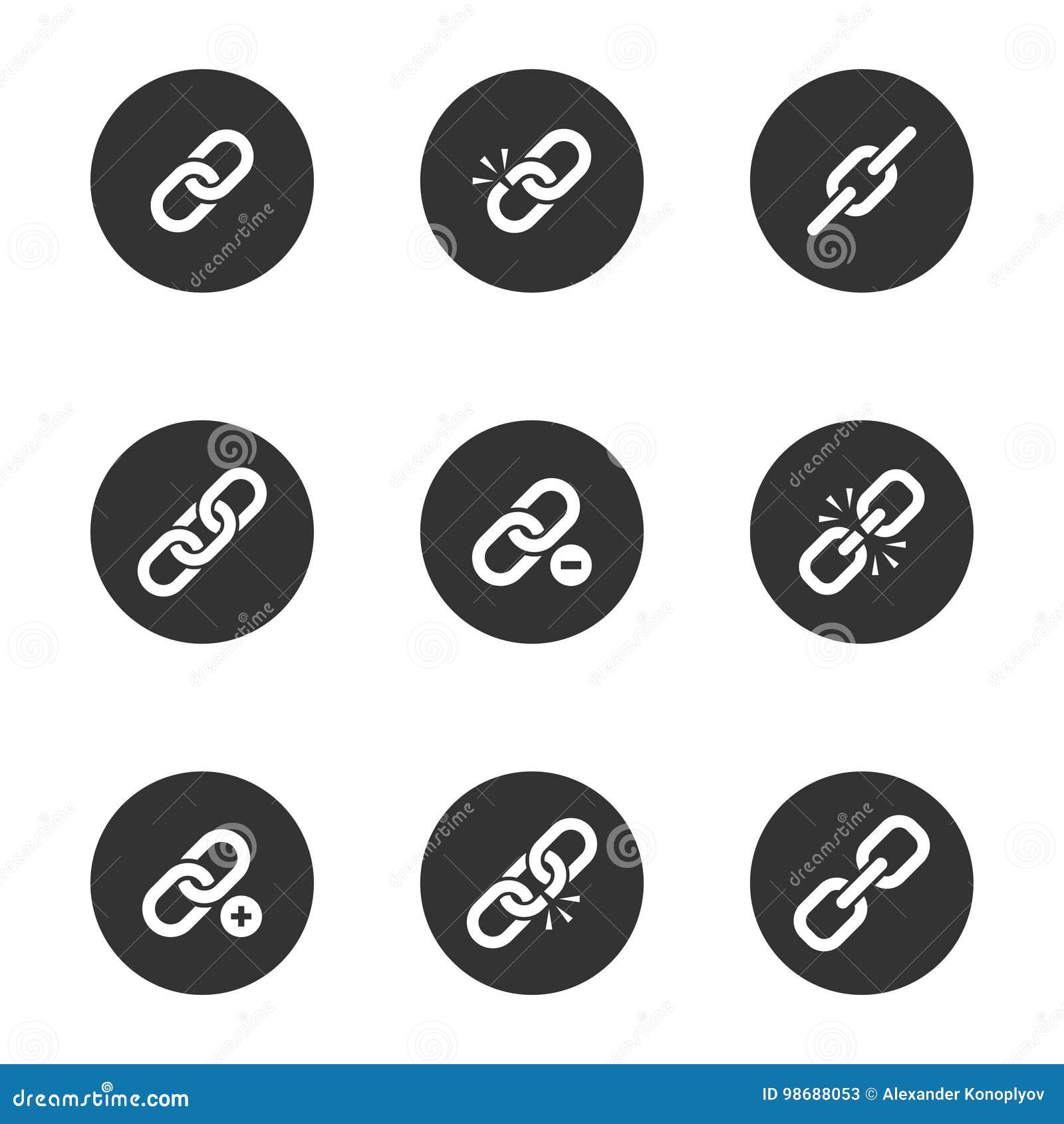 Web Link Icon Set in Black Round Frame Stock Vector - Illustration of ...