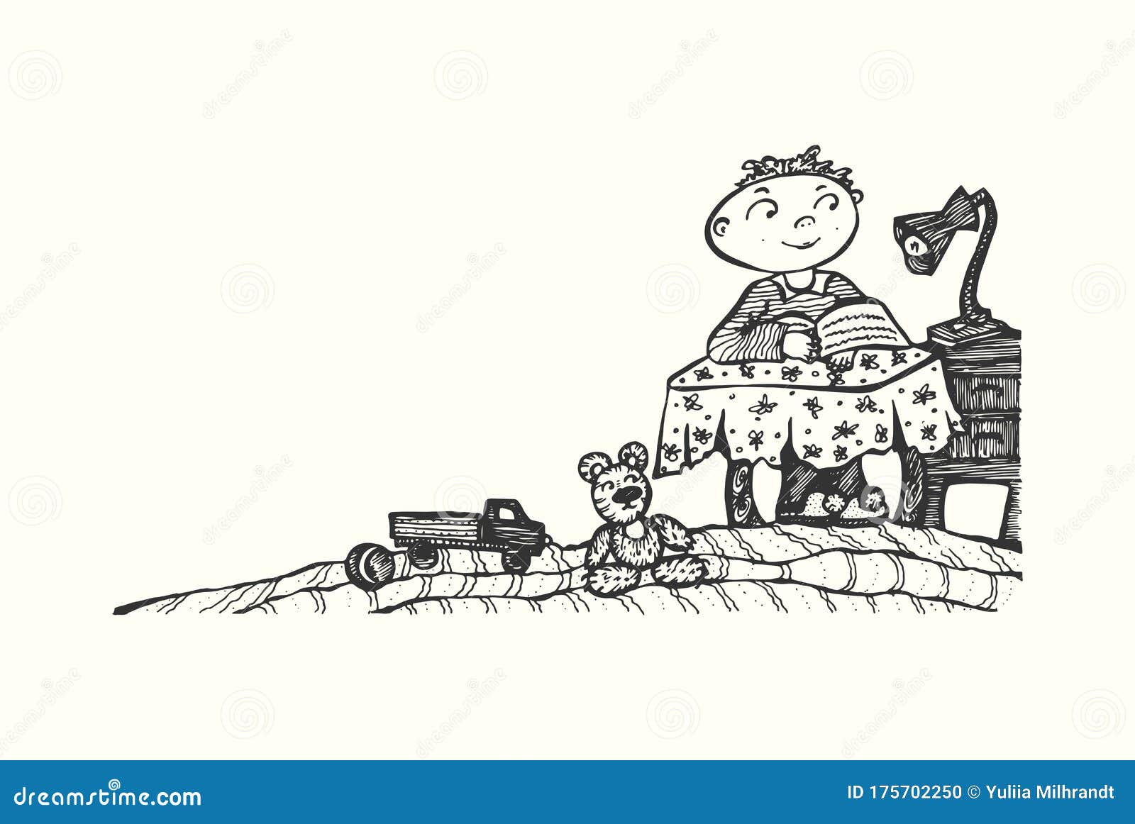 Little Boy at the Desk. Hand-drawn Stock Illustration - Illustration of ...