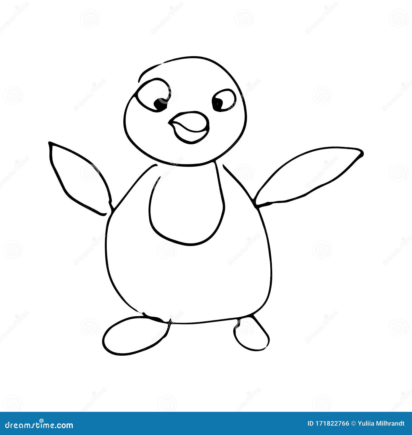 Little Penguin. Doodle Contour Isolated Illustration is Hand Drawn ...