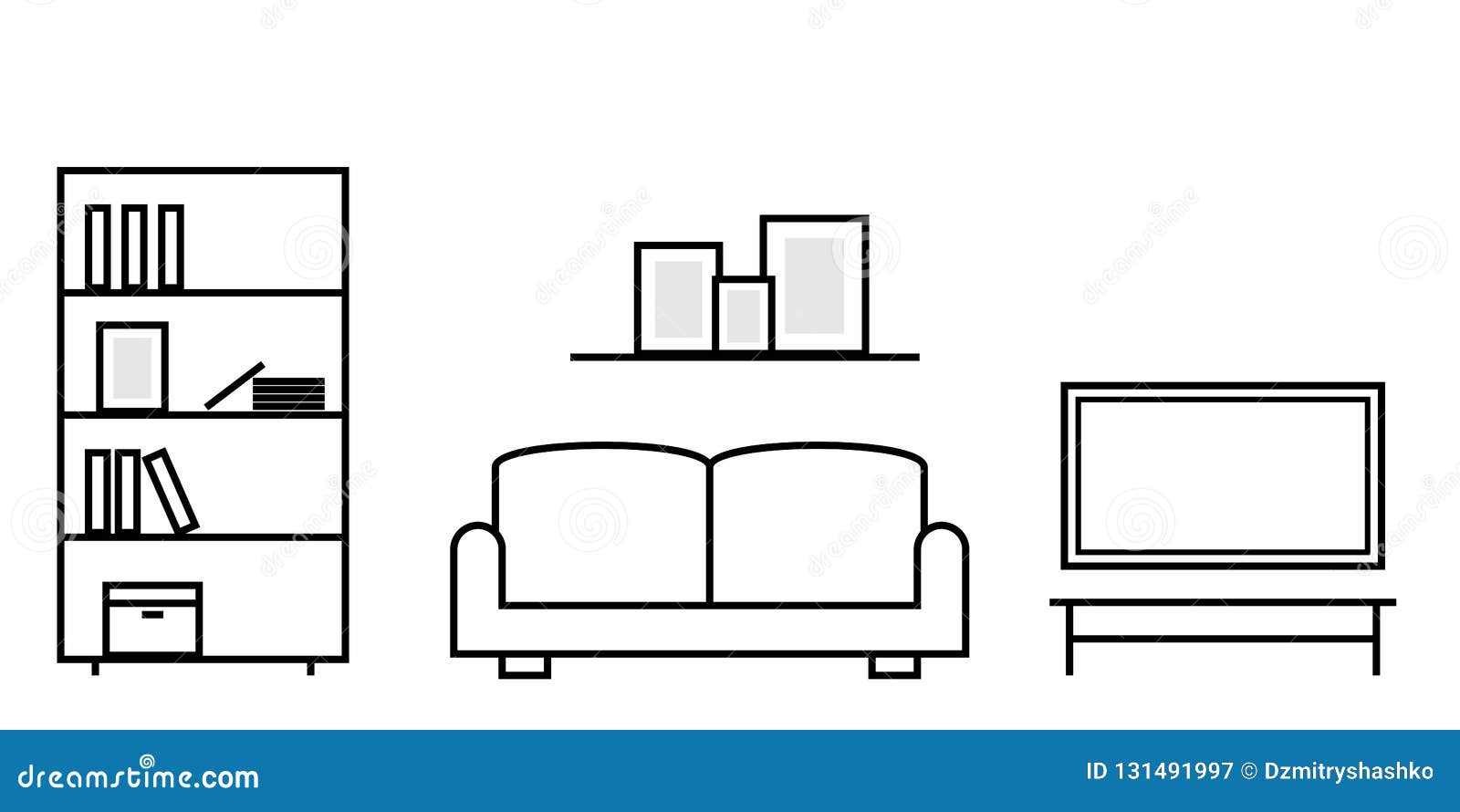 Web Living Room Outline Interior Stock Vector - Illustration of ...