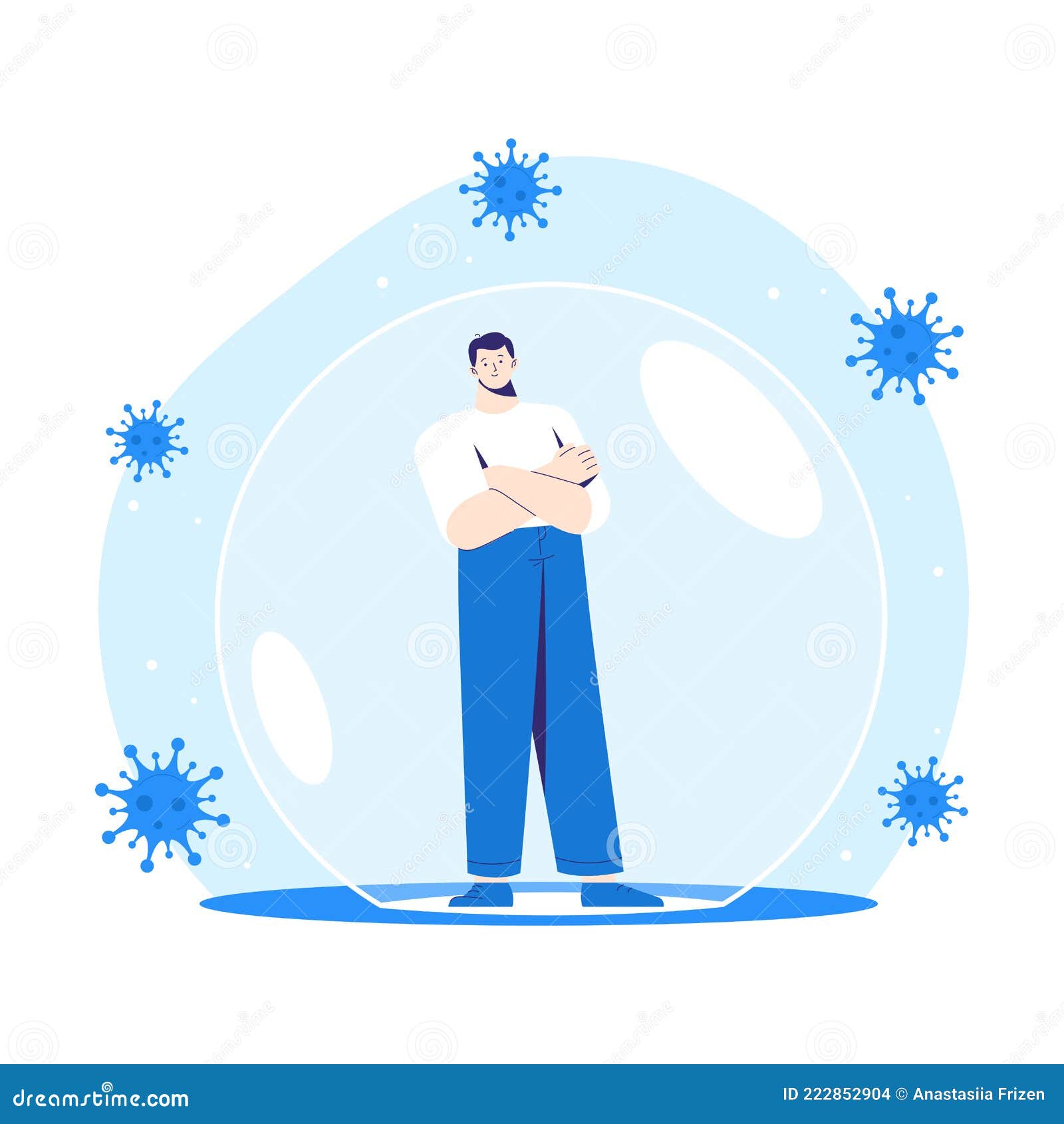 Man Stands Inside a Protective Bubble. Adult Character is Vaccinated ...