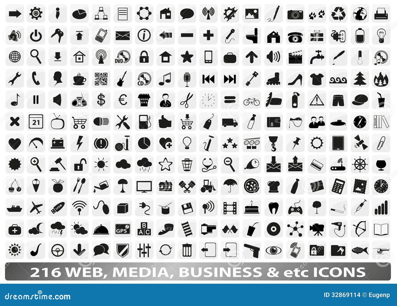 216 Web, Media, Social, Business Icons / Buttons Stock Vector ...