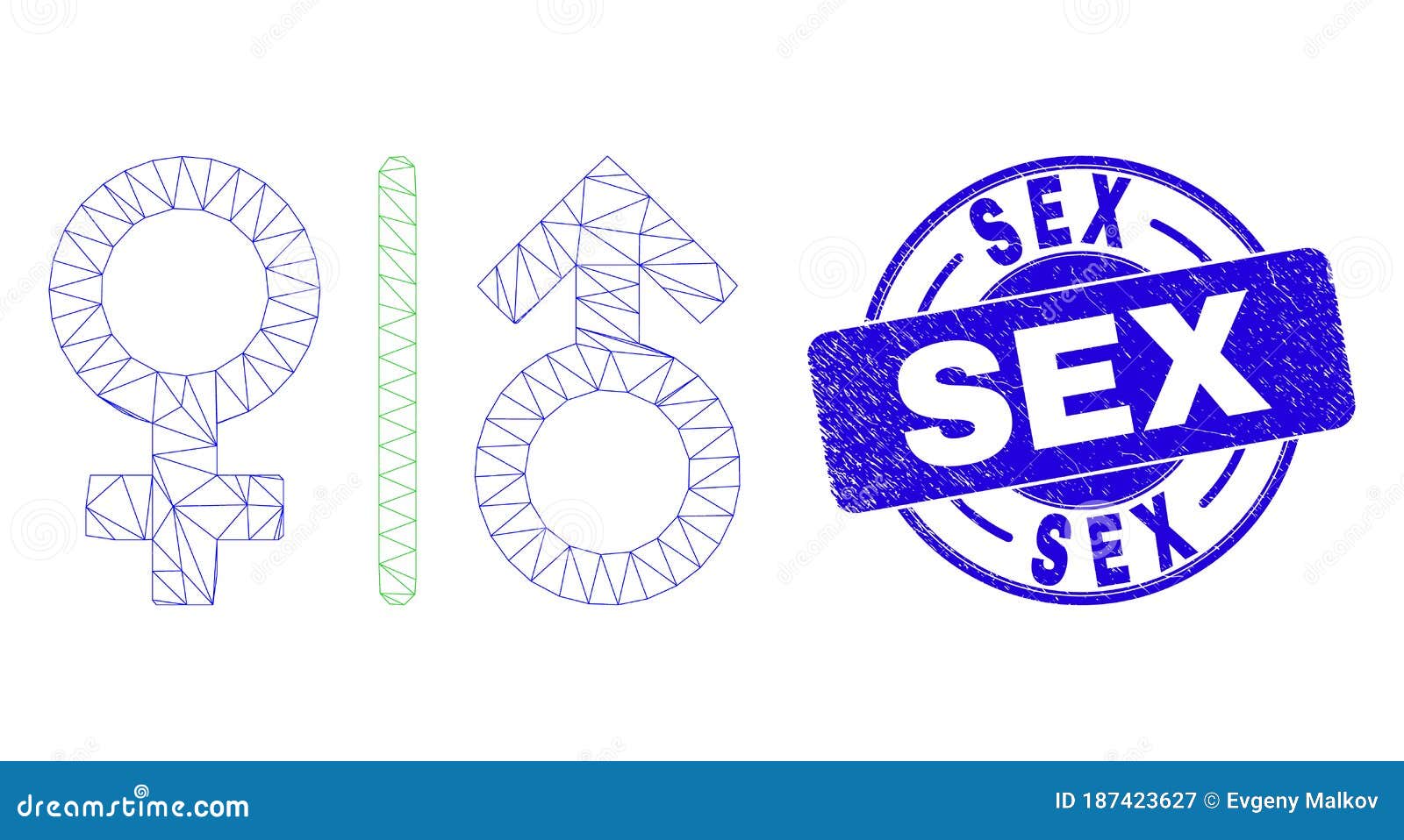 Blue Grunge Sex Stamp And Web Carcass Gender Symbols Stock Illustration