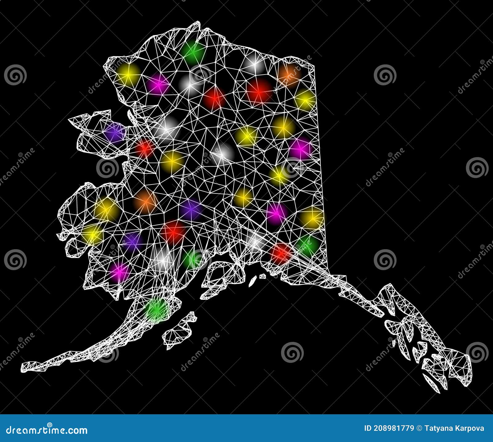 Web Mesh Map of Alaska State with Colorful Light Spots Stock Vector ...