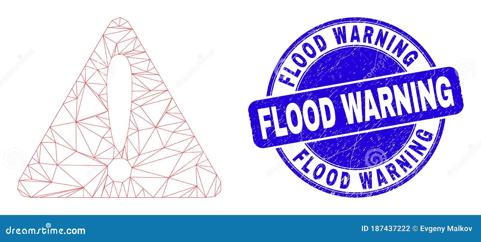 Blue Grunge Flood Warning Stamp Seal and Web Mesh Warning Stock ...