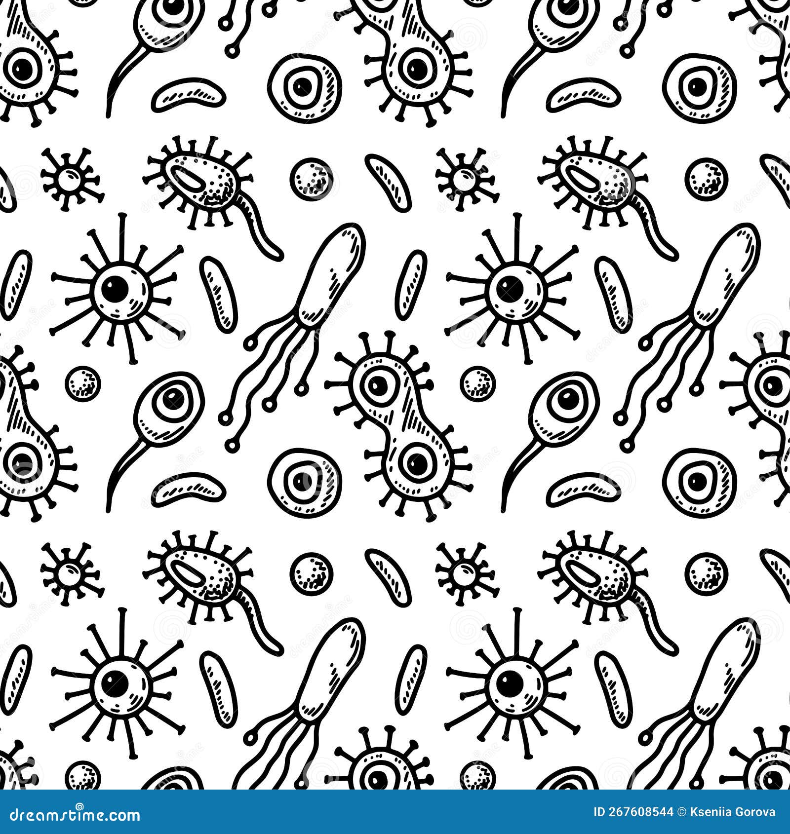 Microbiology Seamless Pattern. Scientific Vector Illustration in Sketch ...