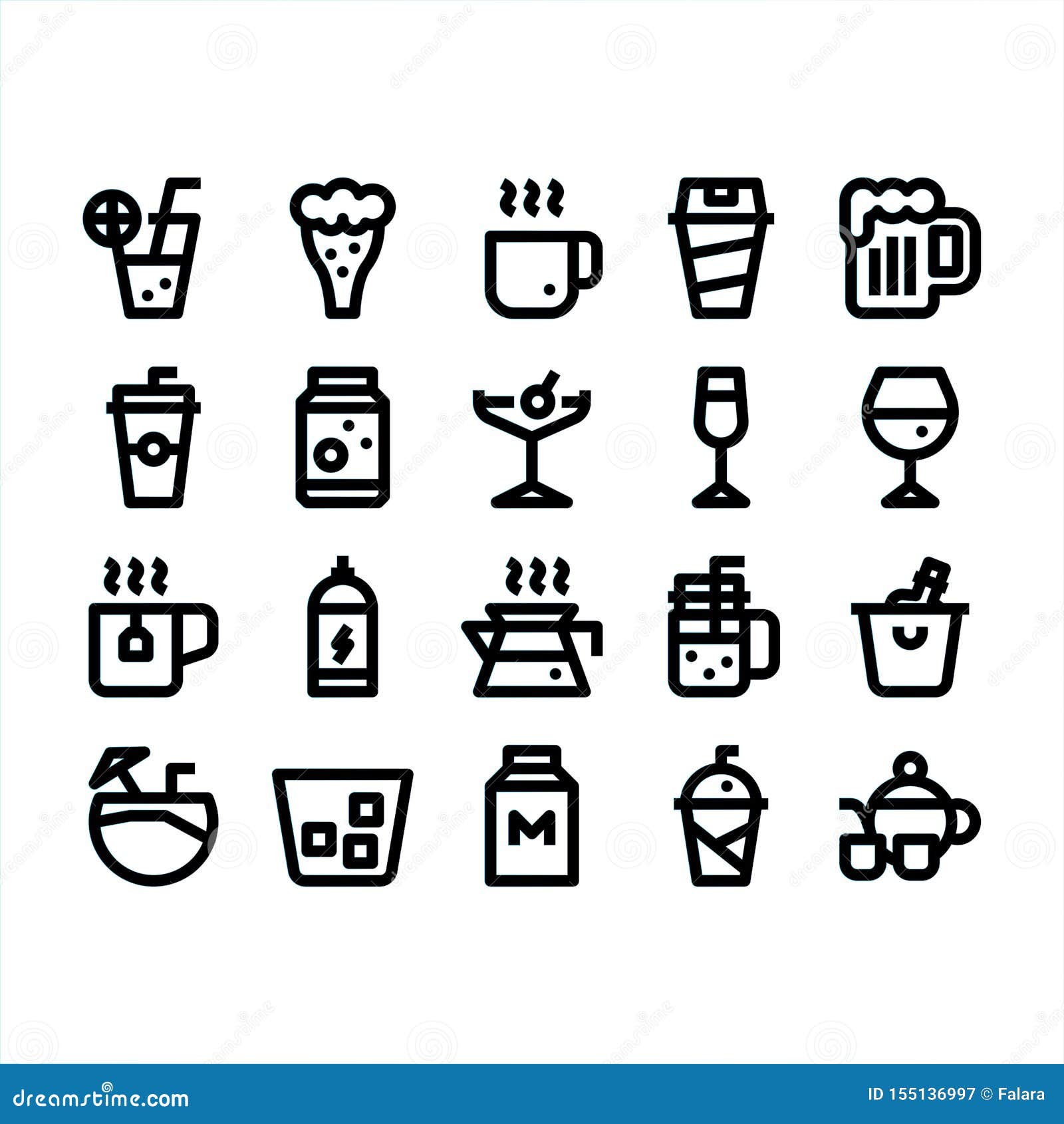 Beverages and Drink Outline Icons Stock Vector - Illustration of beer ...