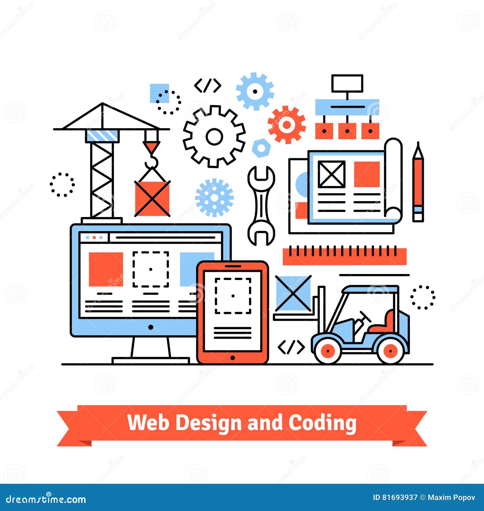 Web Coding Concept Responsive Html And Css Web D Cartoon Vector 36313681