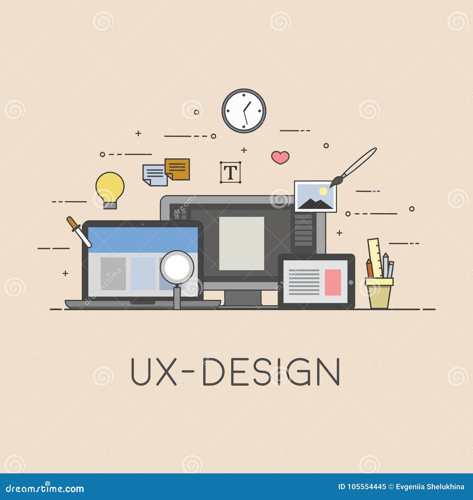 Web and Mobile Design. UX-design. Process of Design. Flat Design Stock ...