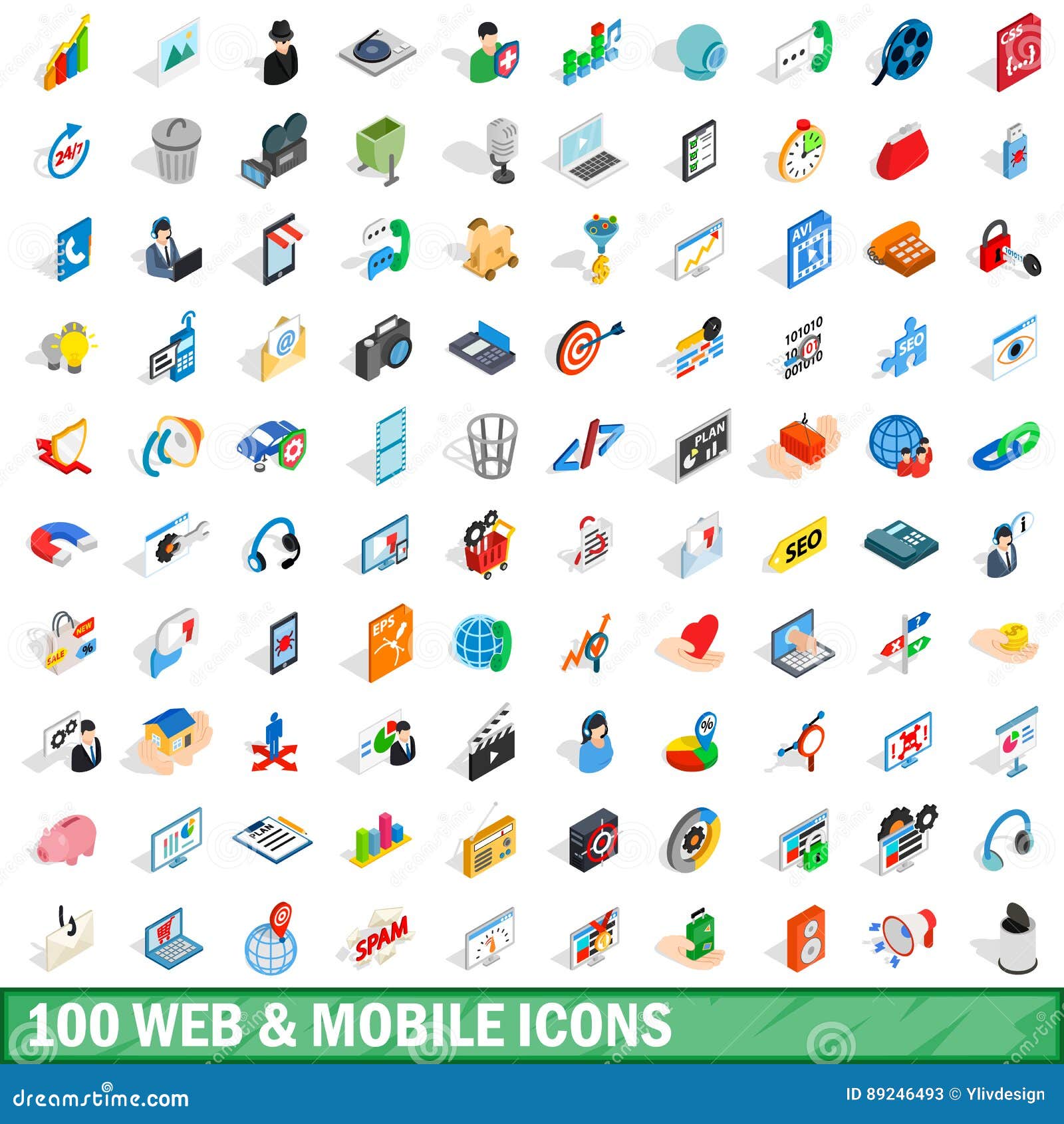 100 Web and Mobile Icons Set, Isometric 3d Style Stock Vector ...