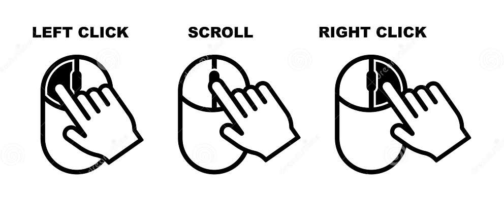 Mouse Click on Left, Right and Scroll Wheel Button. Stock Illustration ...