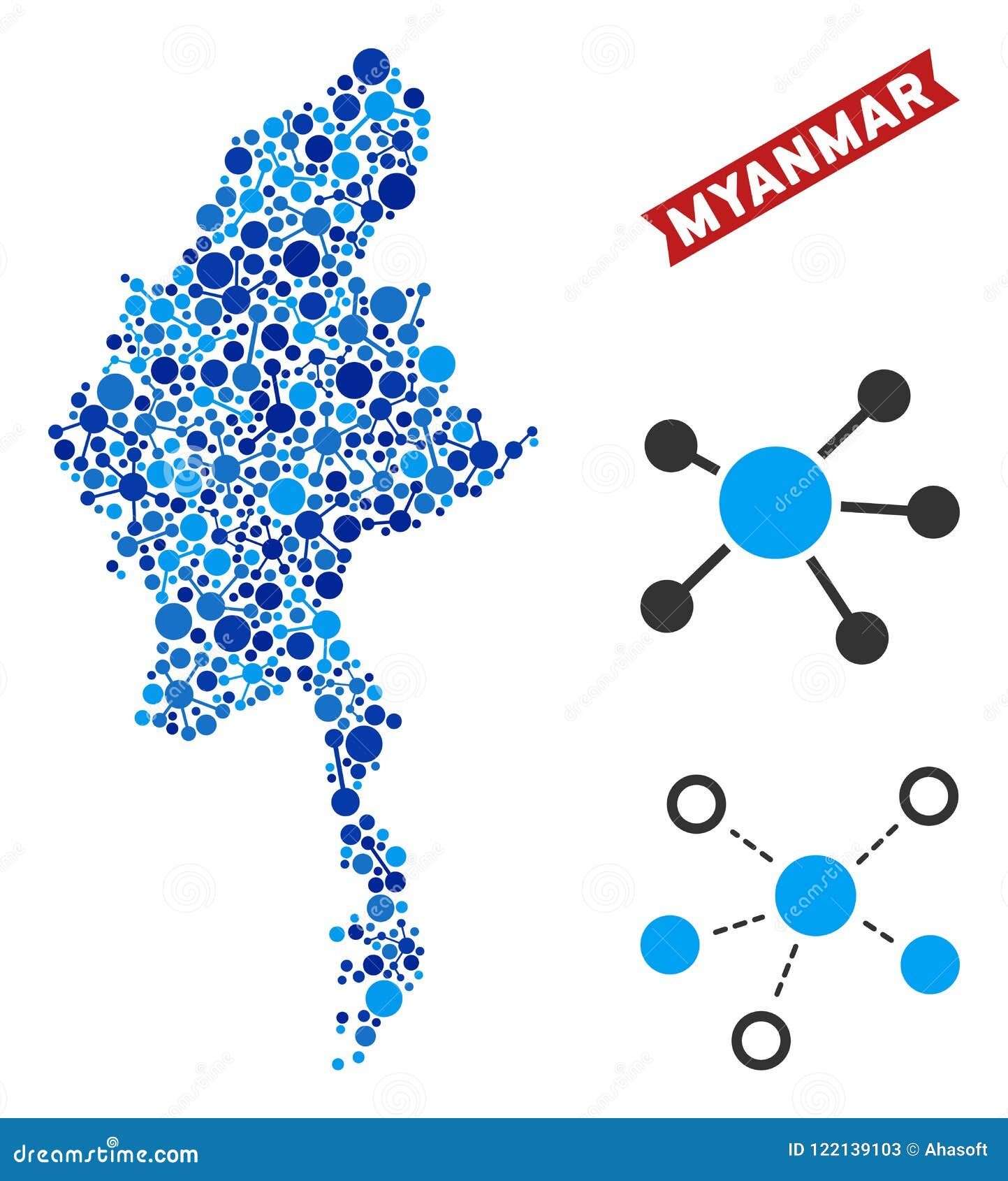 Myanmar Map Connections Collage Stock Vector - Illustration of internet ...