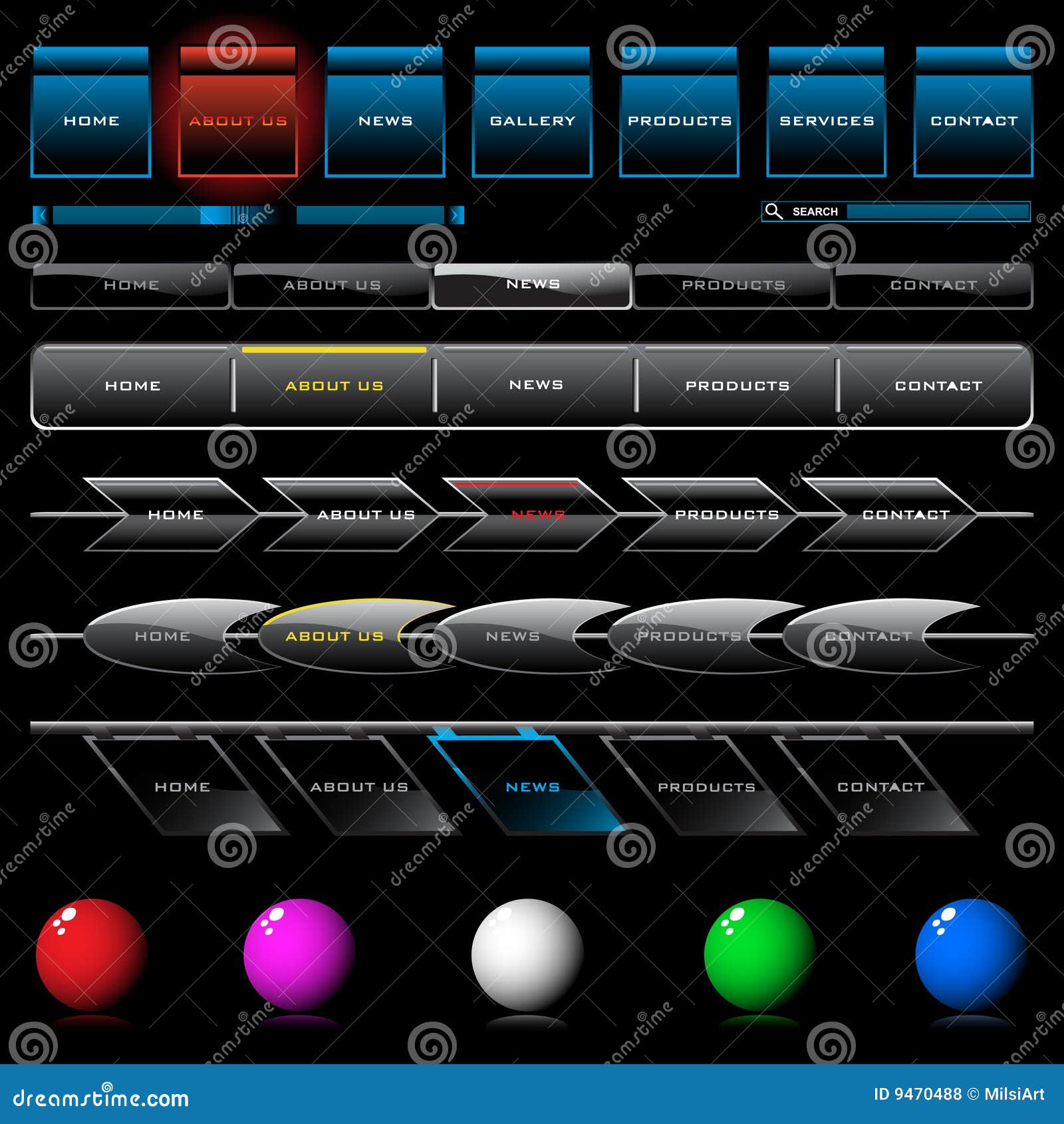 Web navigation set stock vector. Illustration of glossy - 9470488