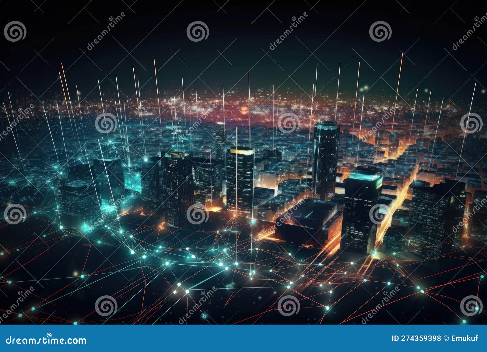 Web Network Illuminated Digital Night City, Cityscape Web3 Blockchain ...