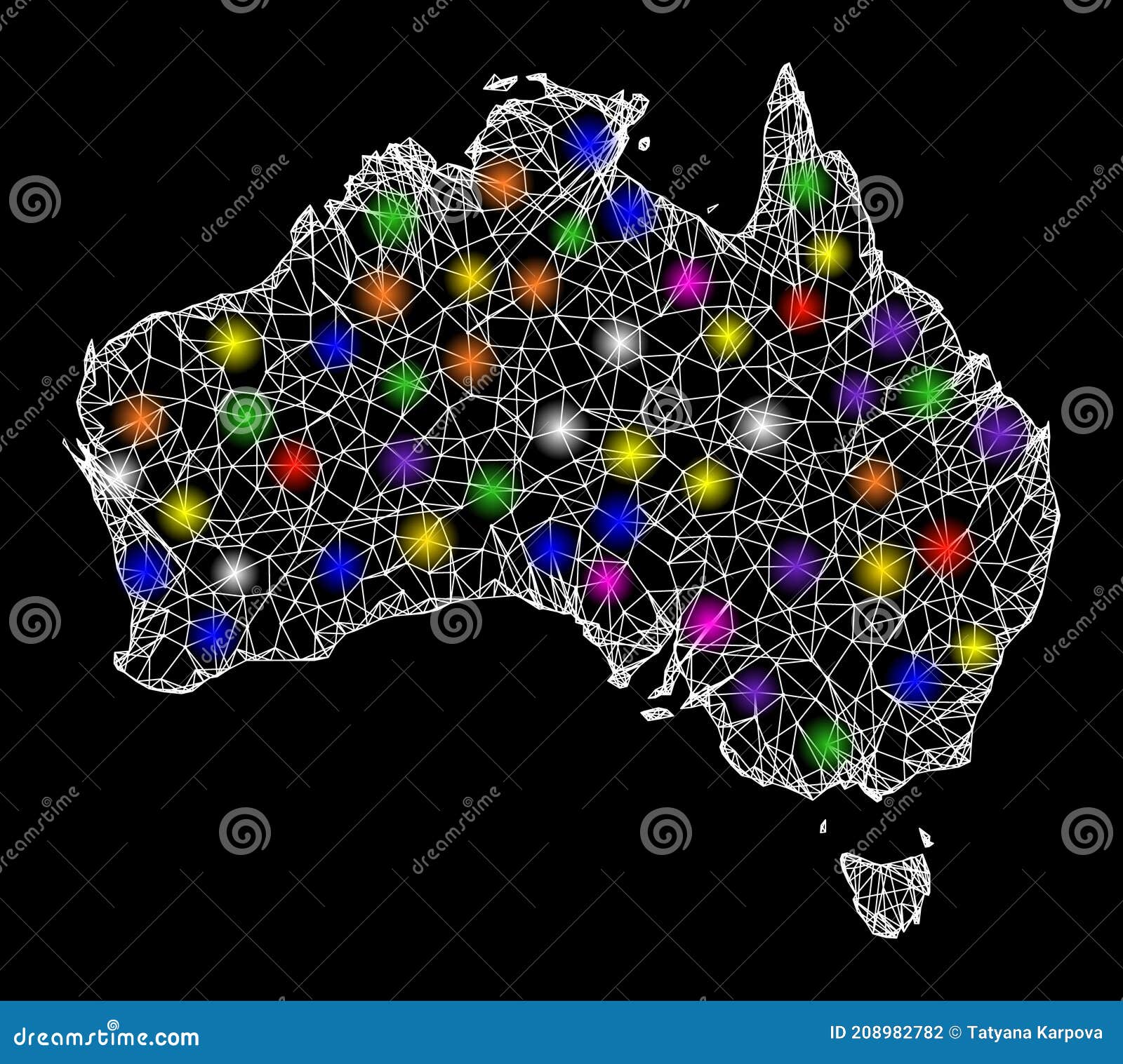 Web Network Map of Australia with Colorful Light Spots Stock Vector ...