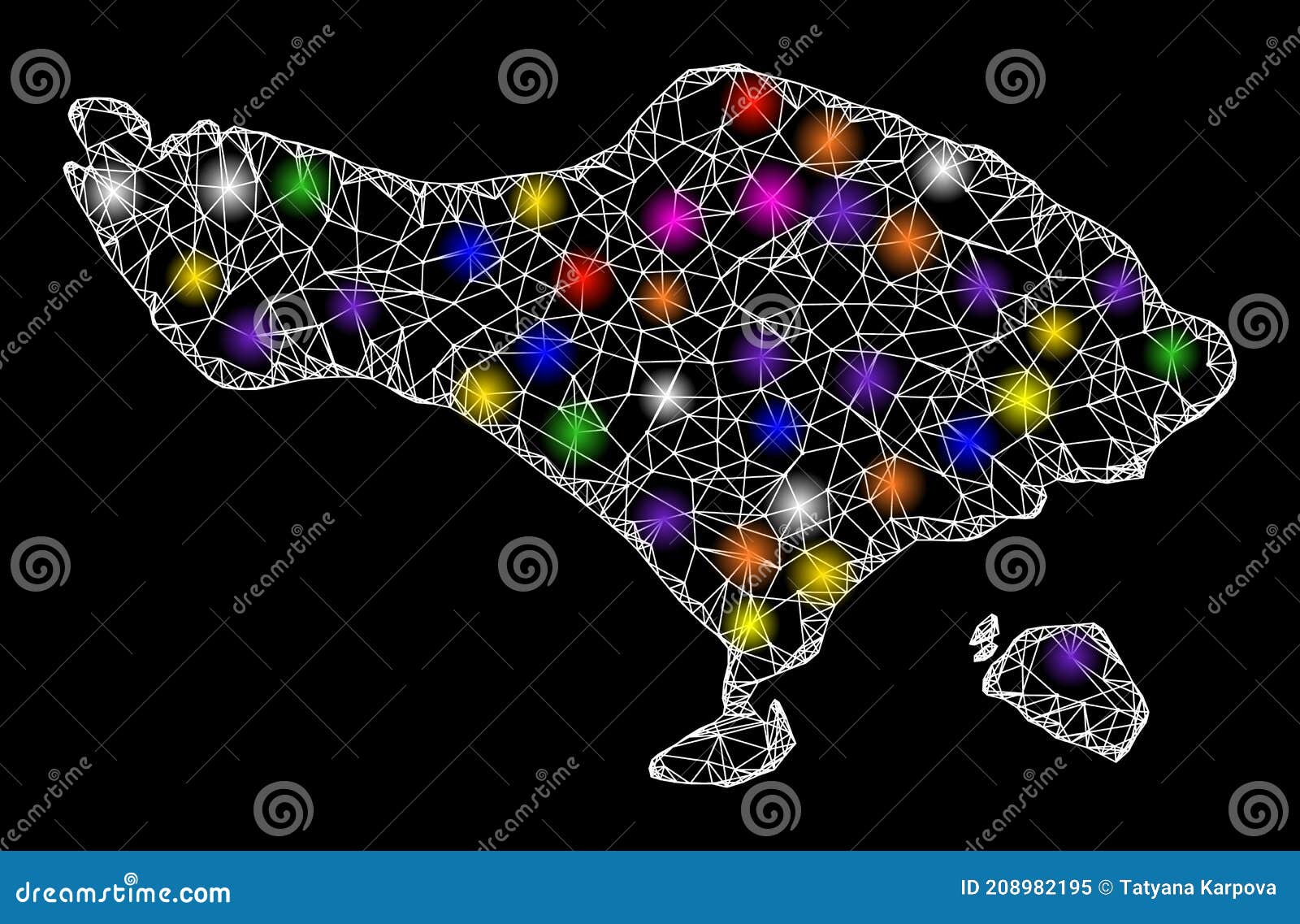 Web Network Map of Bali Island with Bright Light Spots Stock Vector ...