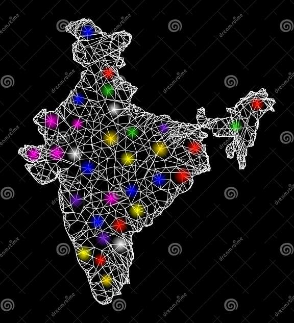 Web Network Map of India with Shiny Light Spots Stock Vector ...